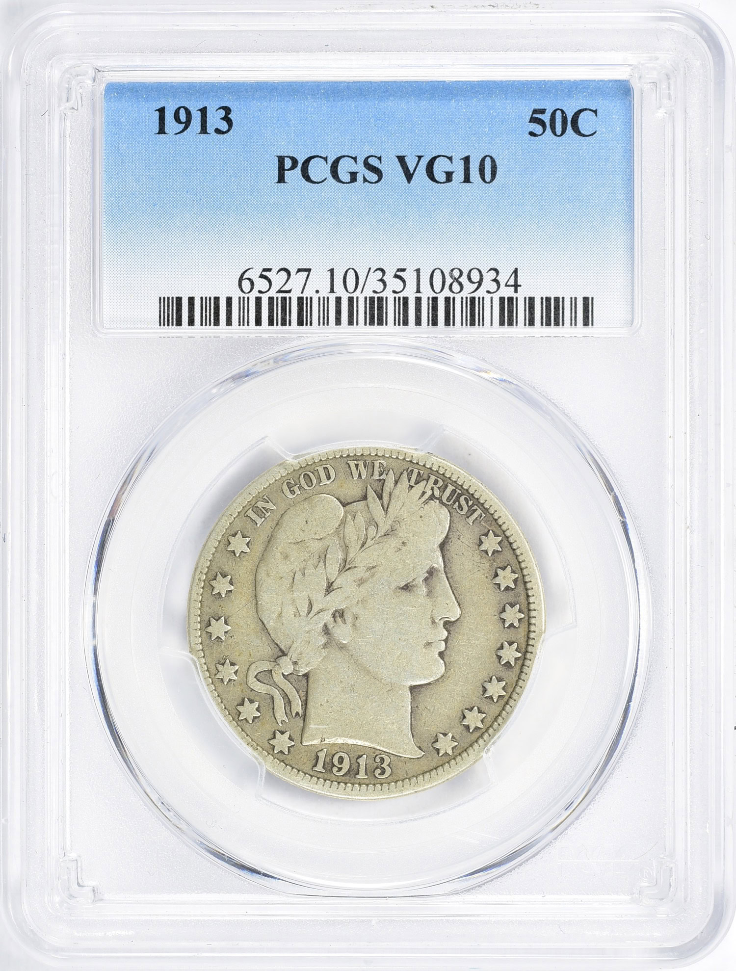 1913 Barber Half Dollar PCGS VG-10 (Item 1818761) | GreatCollections Coin Auctions