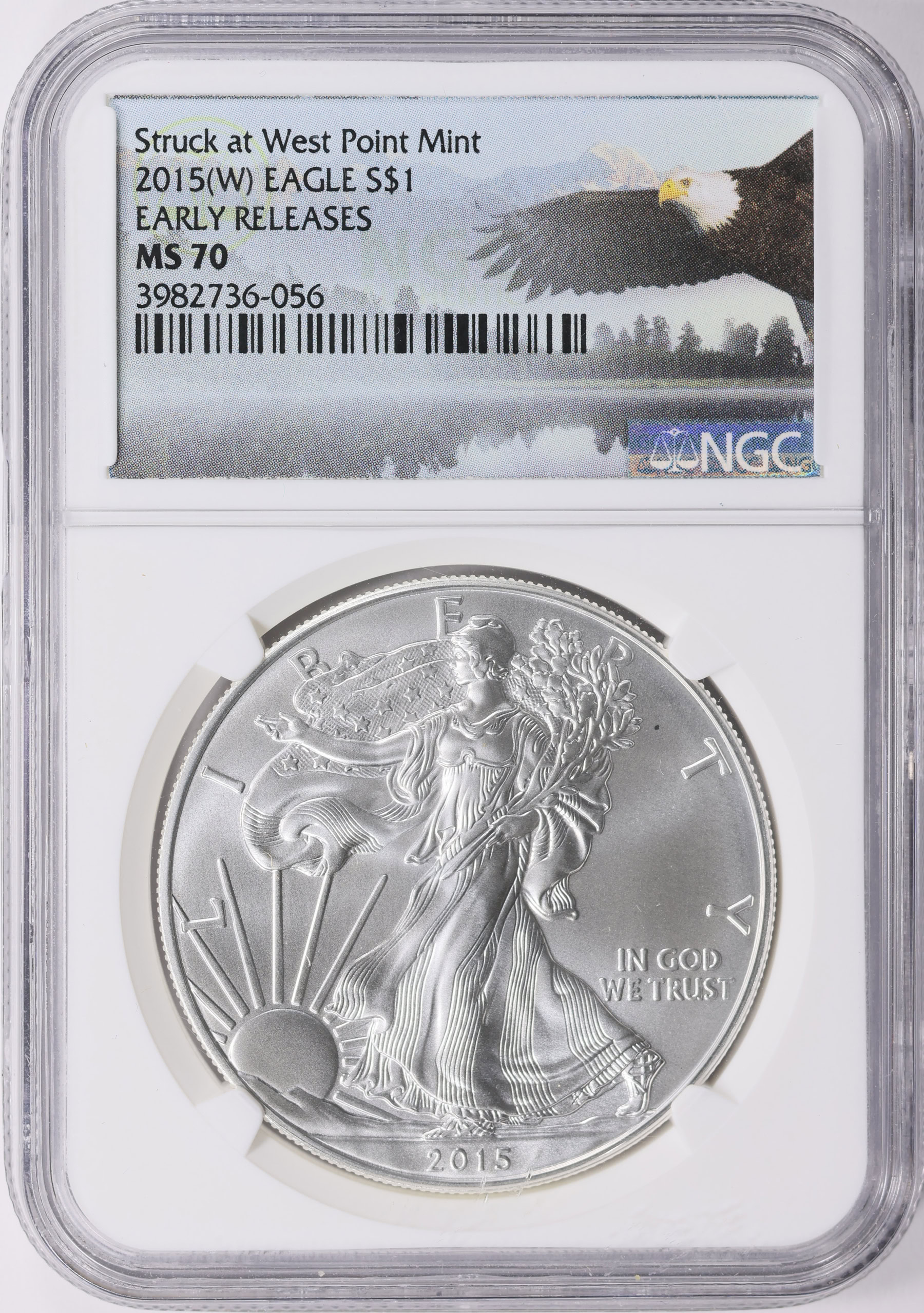 2015-(W) $1 Silver Eagle Struck at West Point Early Releases NGC MS-70 (Eagle Label) (Item ...