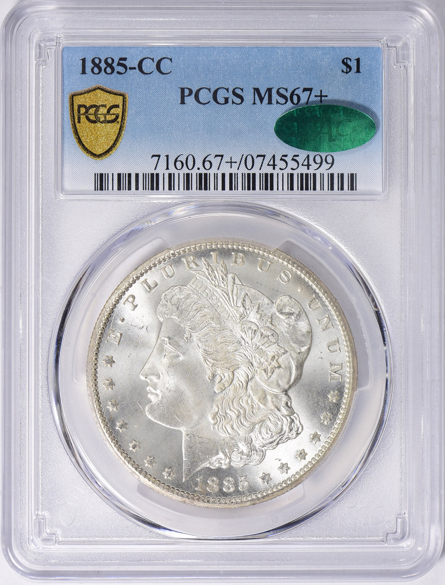 1885-CC Morgan Silver Dollar PCGS MS-67+ (CAC Green) (Item 1818882) | GreatCollections Coin Auctions