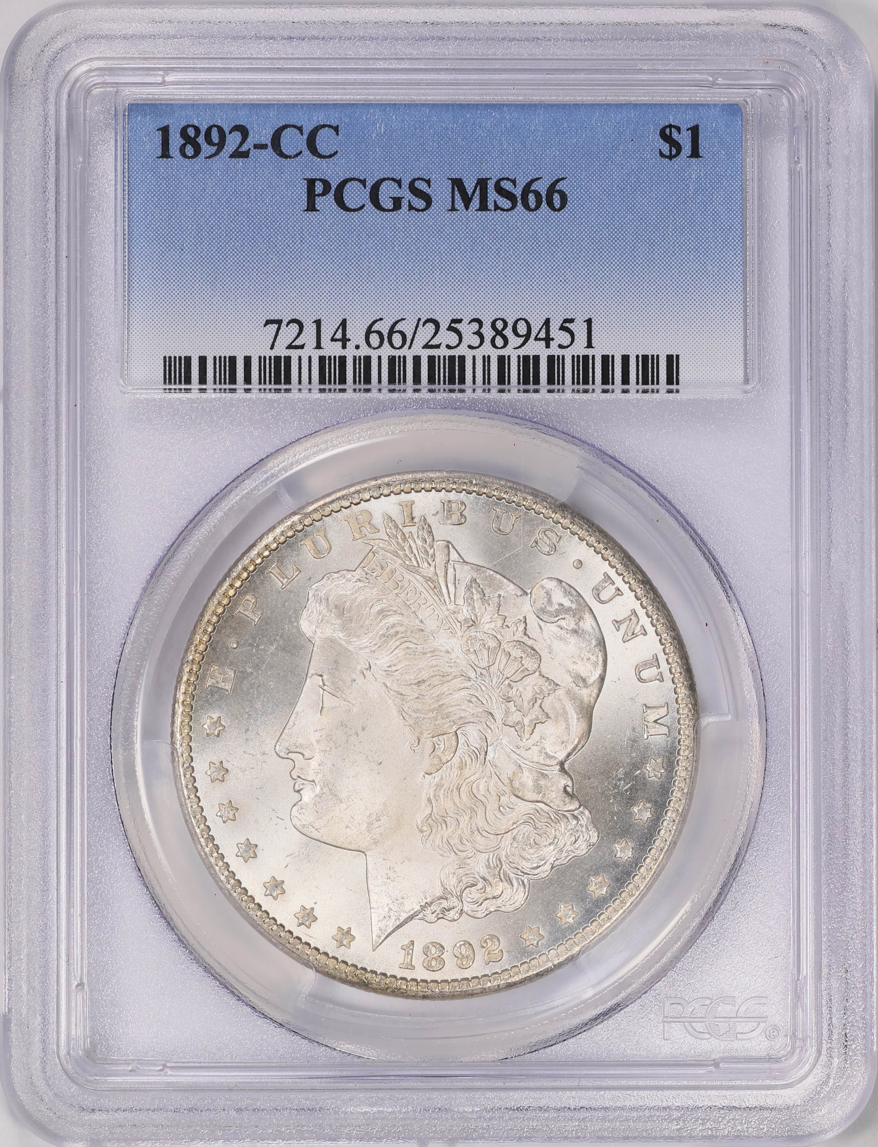 1892-CC Morgan Silver Dollar PCGS MS-66 (Item 1818888) | GreatCollections Coin Auctions