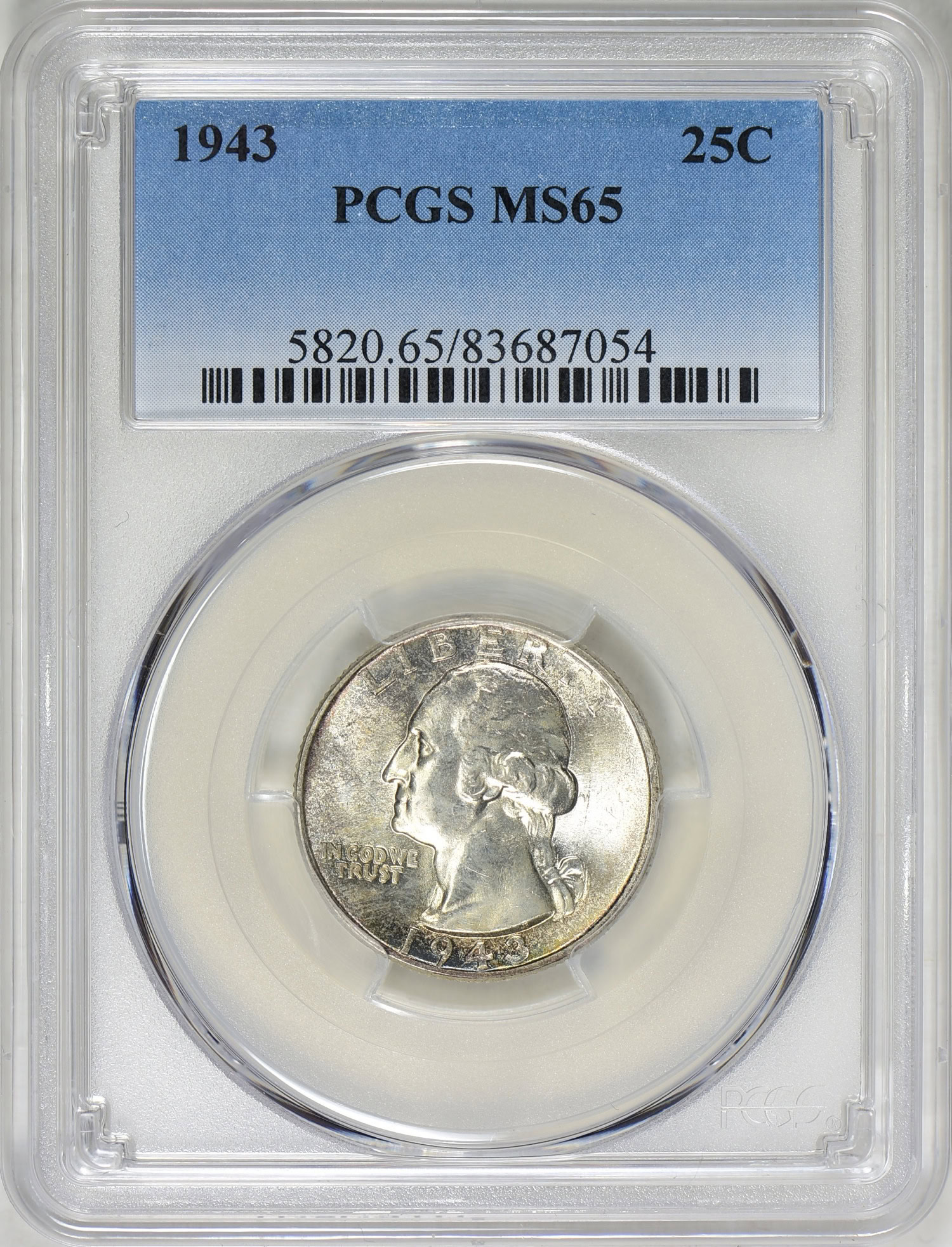 1943 Washington Quarter PCGS MS-65 (Toned) (Item 1818913) | GreatCollections Coin Auctions