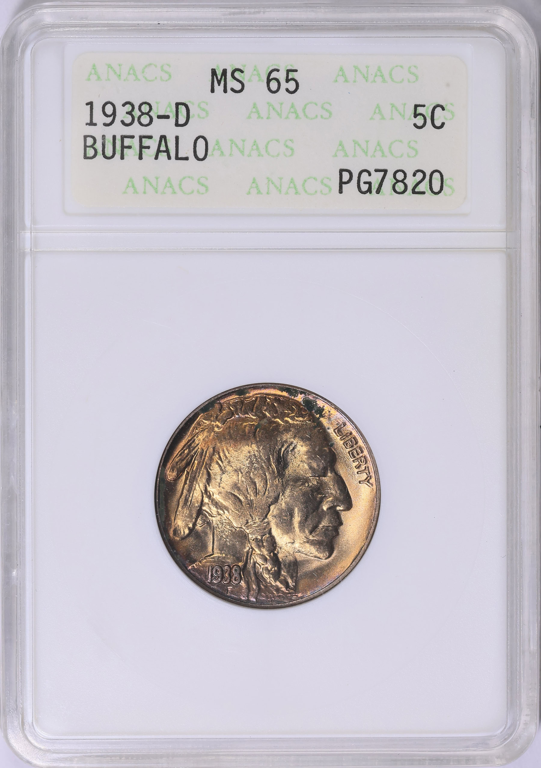 1938-D Buffalo Nickel ANACS MS-65 OH (Toned) (Item 1818945) | GreatCollections Coin Auctions