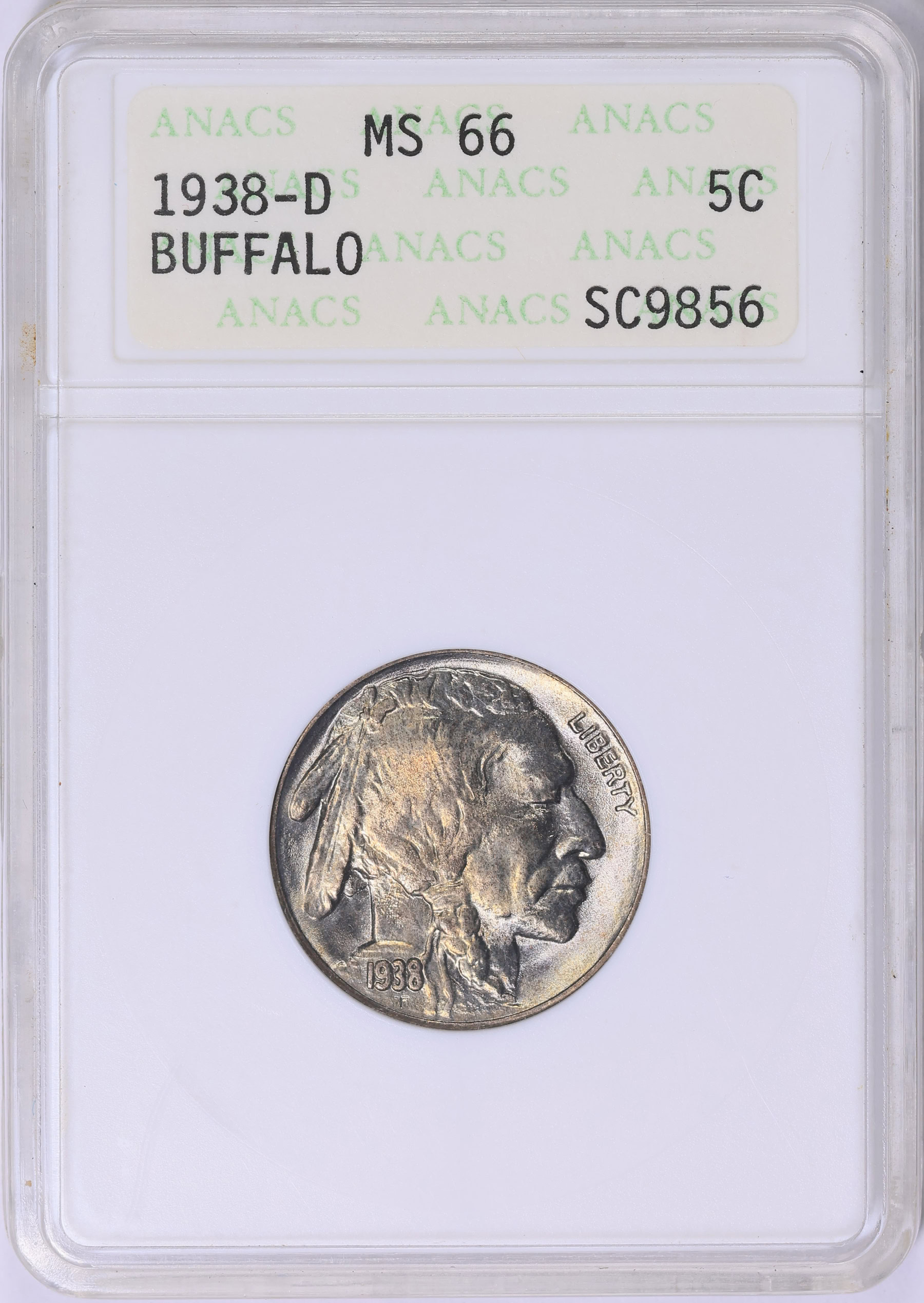1938-D Buffalo Nickel ANACS MS-66 OH (Toned) (Item 1818946) | GreatCollections Coin Auctions
