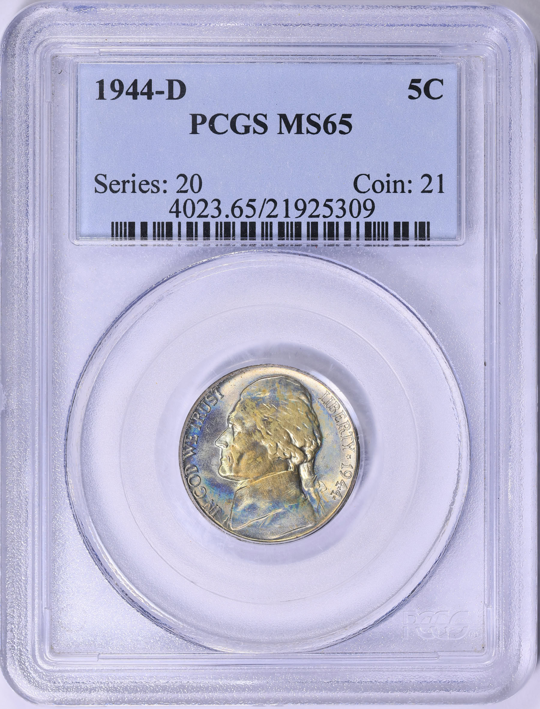1944-D Jefferson Nickel PCGS MS-65 (Toned) (Item 1818952) | GreatCollections Coin Auctions