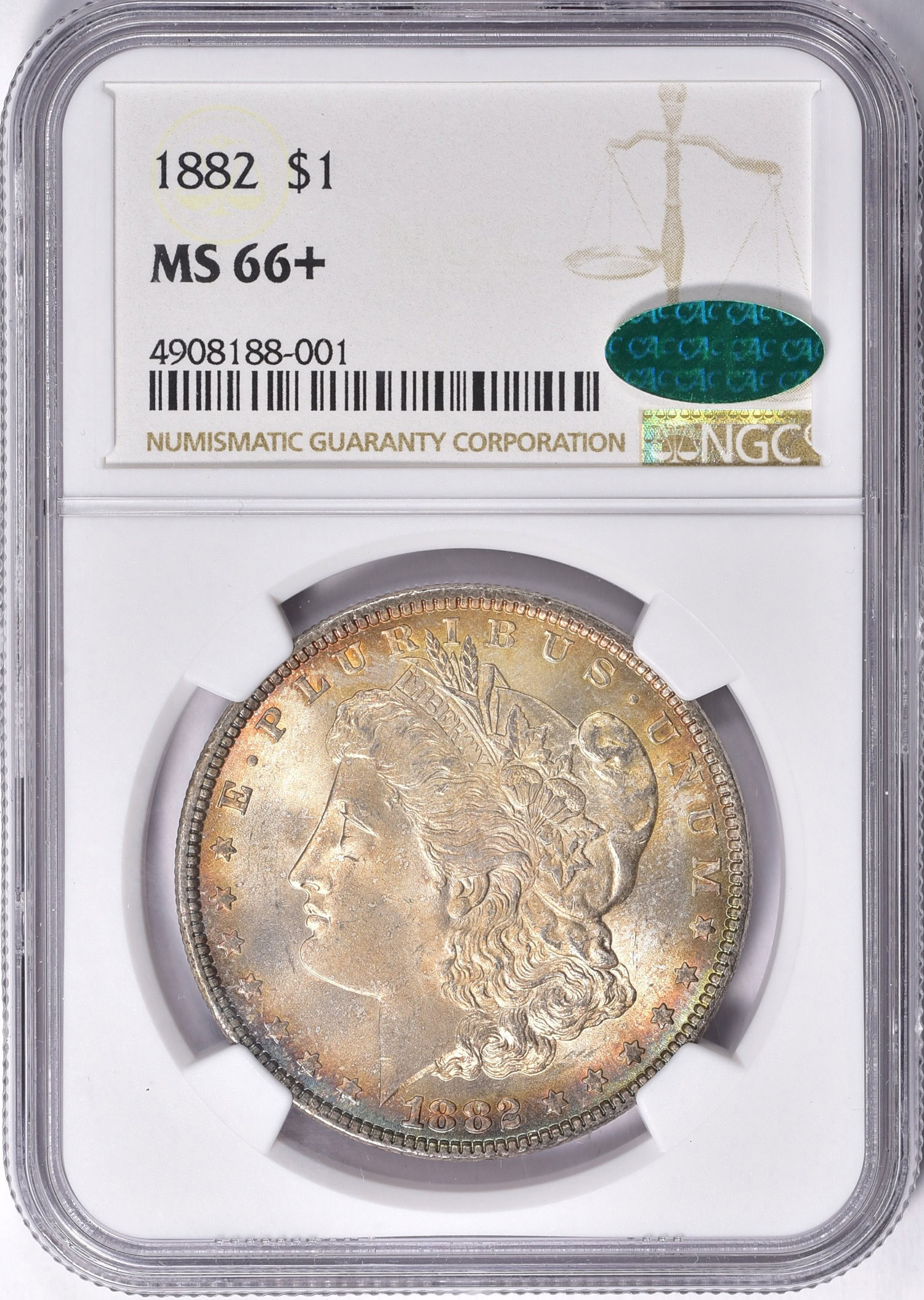 1882 Morgan Silver Dollar NGC MS-66+ (CAC Green) (Toned) (Item 1819005) | GreatCollections Coin ...