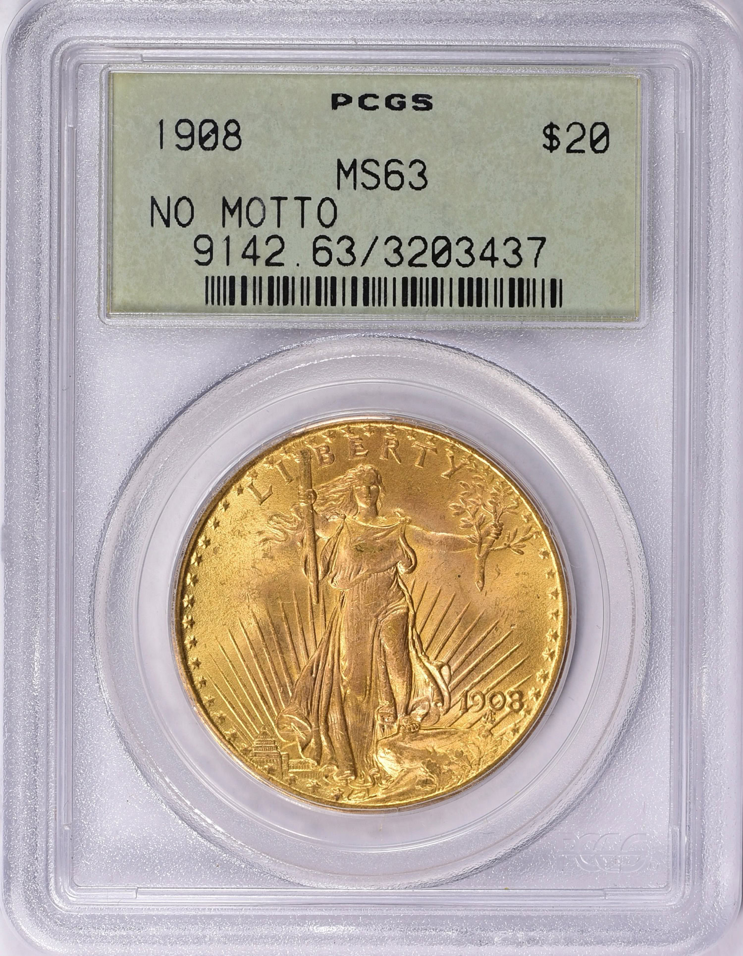 1908 Saint-Gaudens Gold Double Eagle No Motto PCGS MS-63 OGH (Item 1819029) | GreatCollections ...