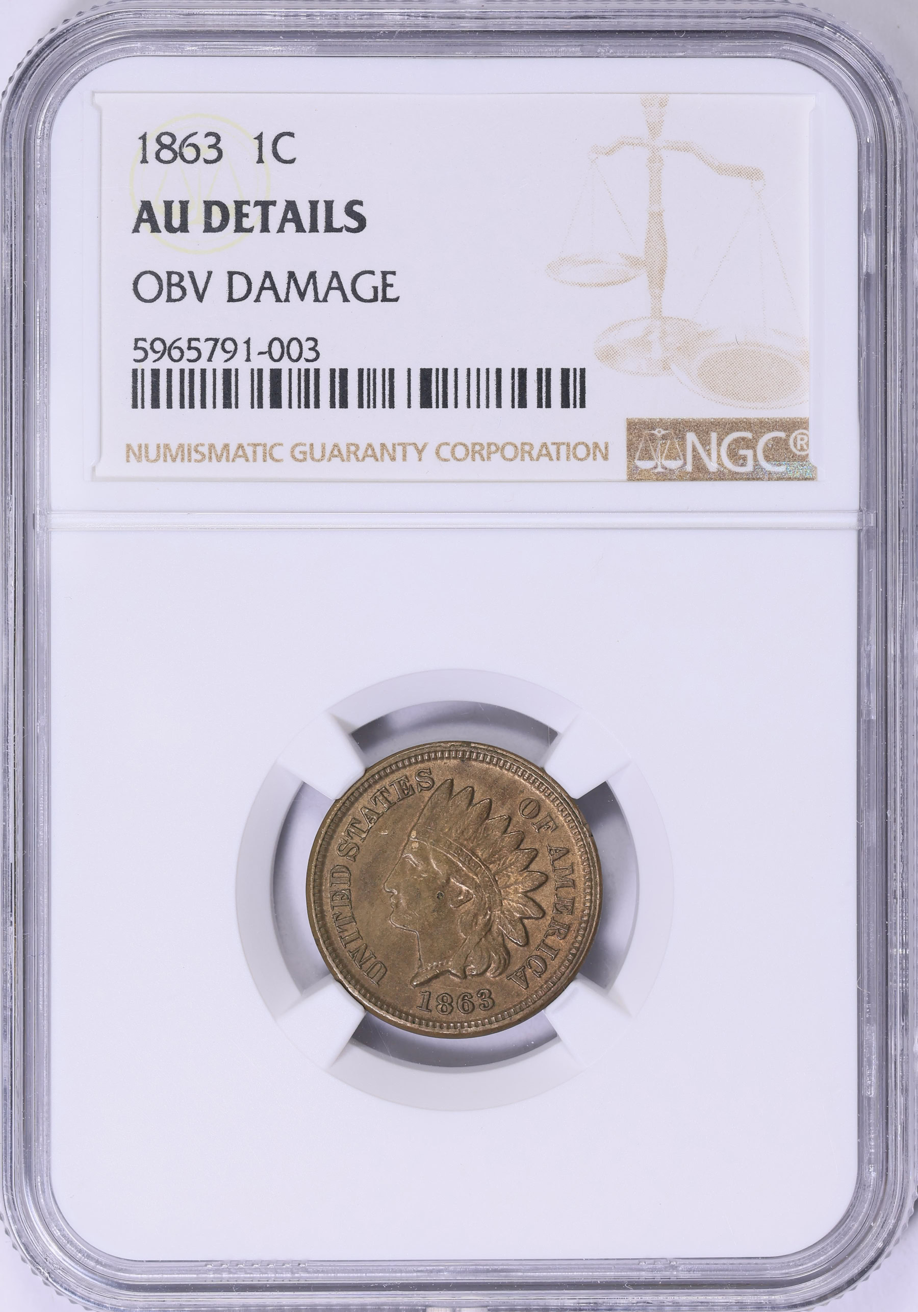 1863 Indian Cent NGC AU Details (Item 1819135) | GreatCollections Coin Auctions