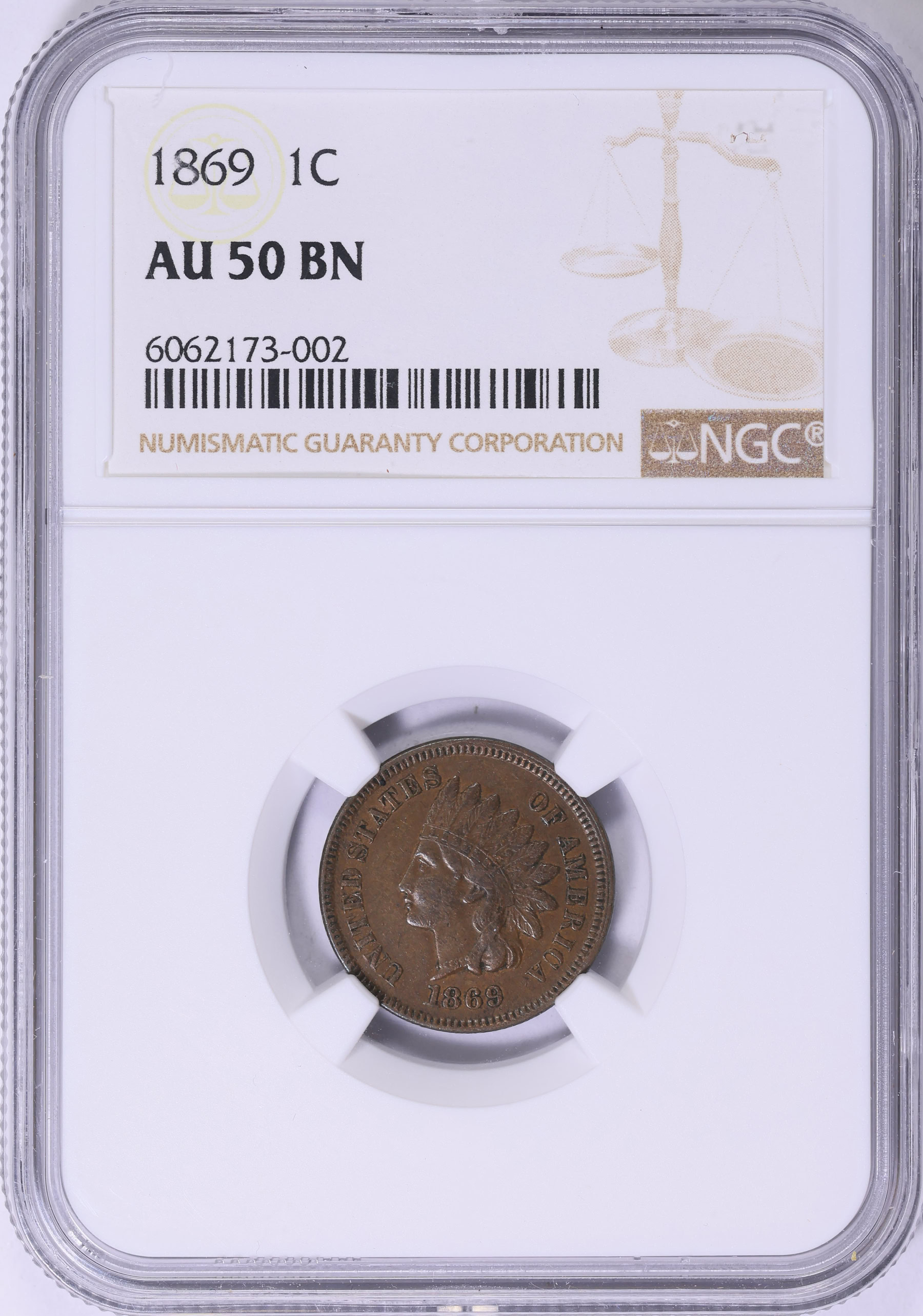 1869 Indian Cent NGC AU-50 BN (Item 1819137) | GreatCollections Coin Auctions