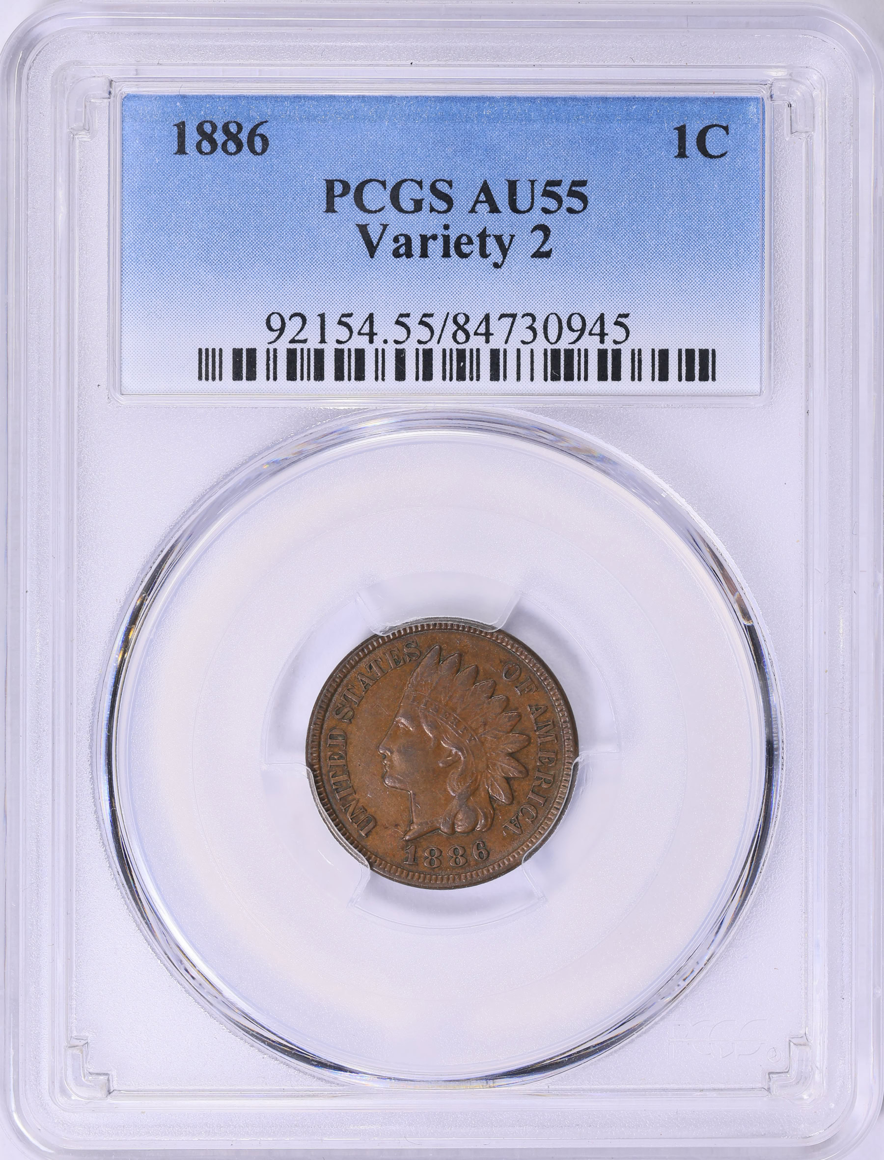 1886 Indian Cent Variety 2 PCGS AU-55 BN (Item 1819140) | GreatCollections Coin Auctions