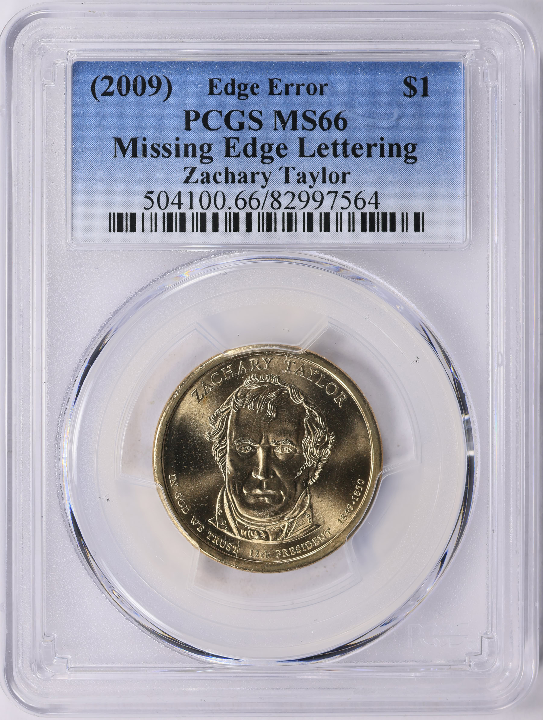 Mint Error (2009)-D Presidential Dollar Zachary Taylor Missing Edge ...