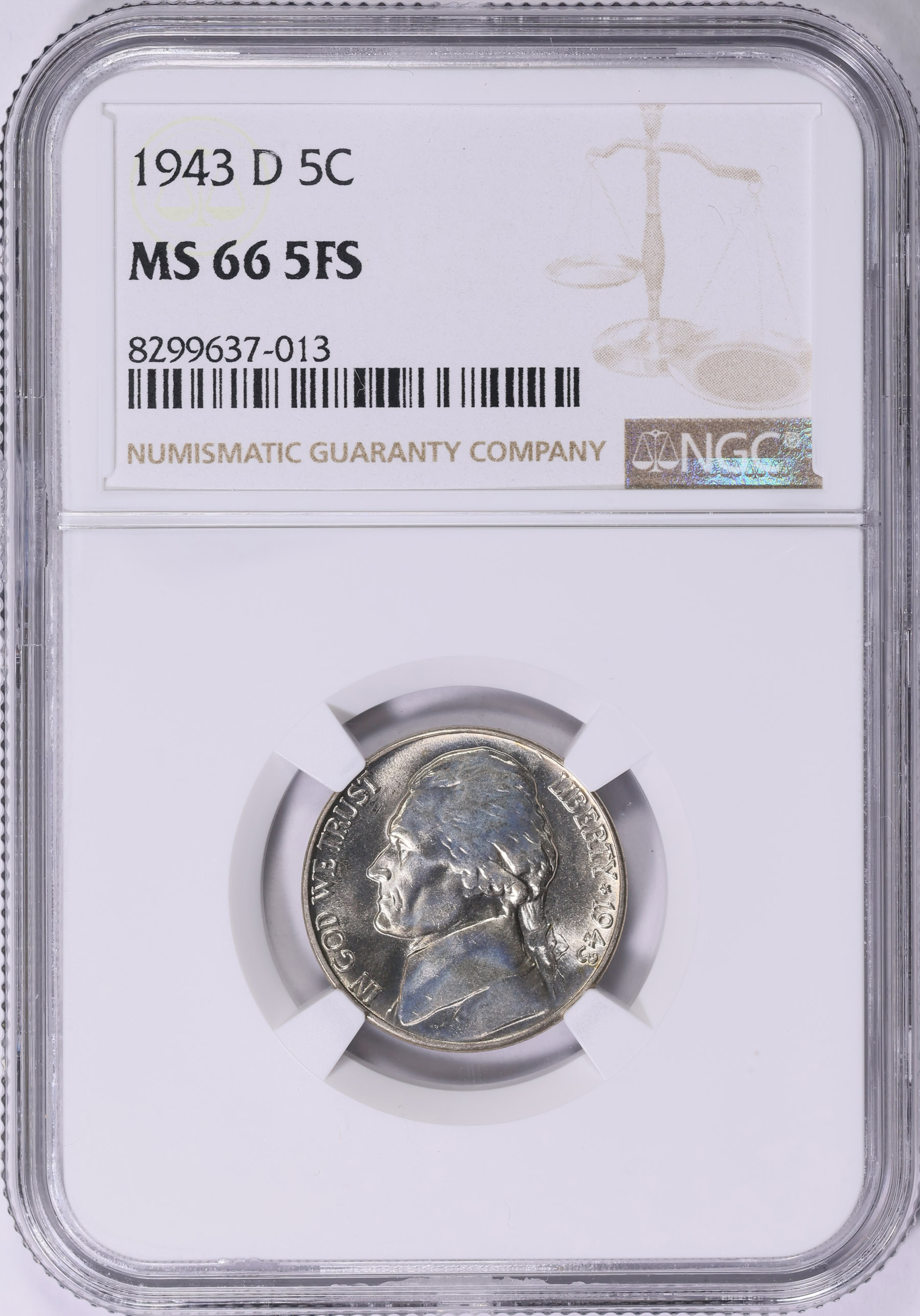 1943-D Jefferson Nickel NGC MS-66 5FS (Item 1819237) | GreatCollections Coin Auctions