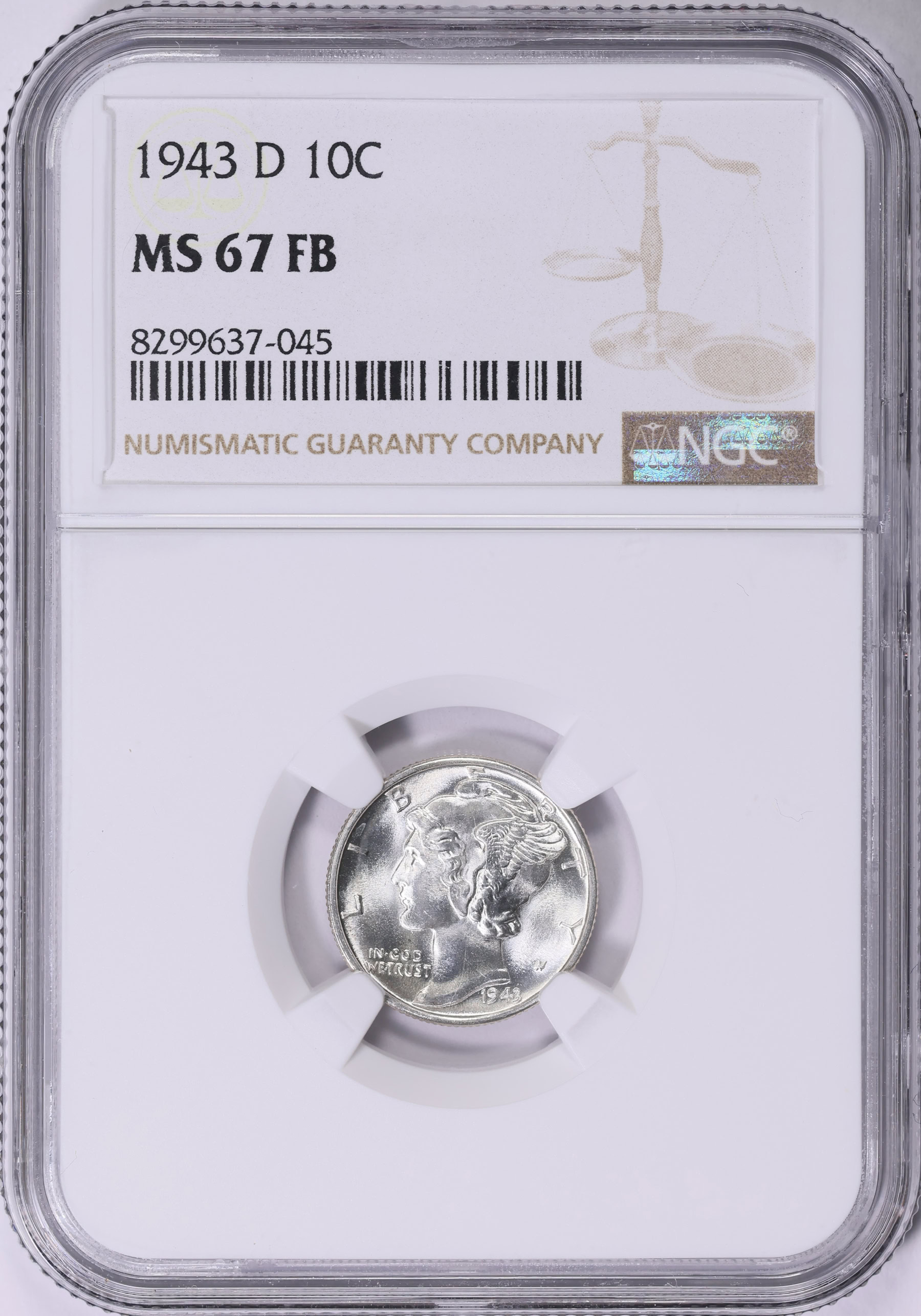 1943-D Mercury Dime NGC MS-67 FB (Item 1819238) | GreatCollections Coin Auctions