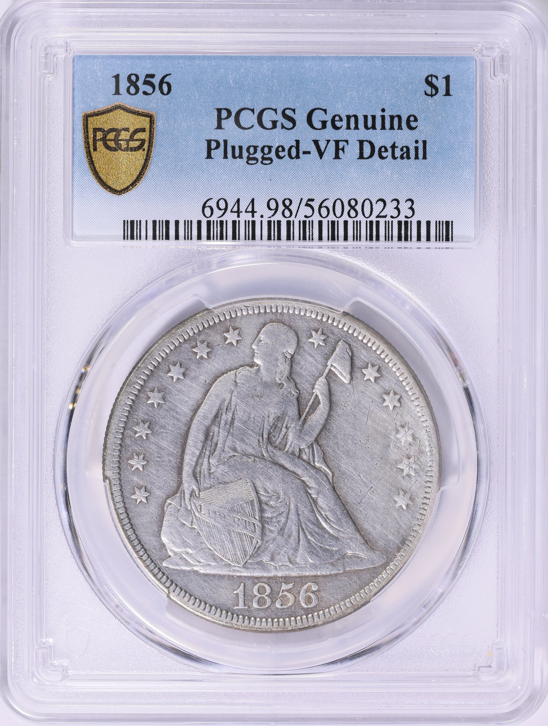 1856 Seated Liberty Silver Dollar PCGS Genuine VF Details (Item 1819301) | GreatCollections Coin ...