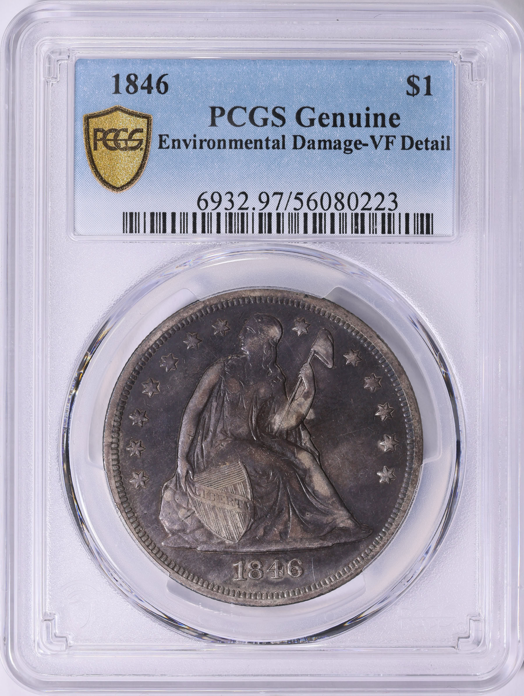 1846 Seated Liberty Silver Dollar PCGS Genuine VF Details (Item 1819325) | GreatCollections Coin ...
