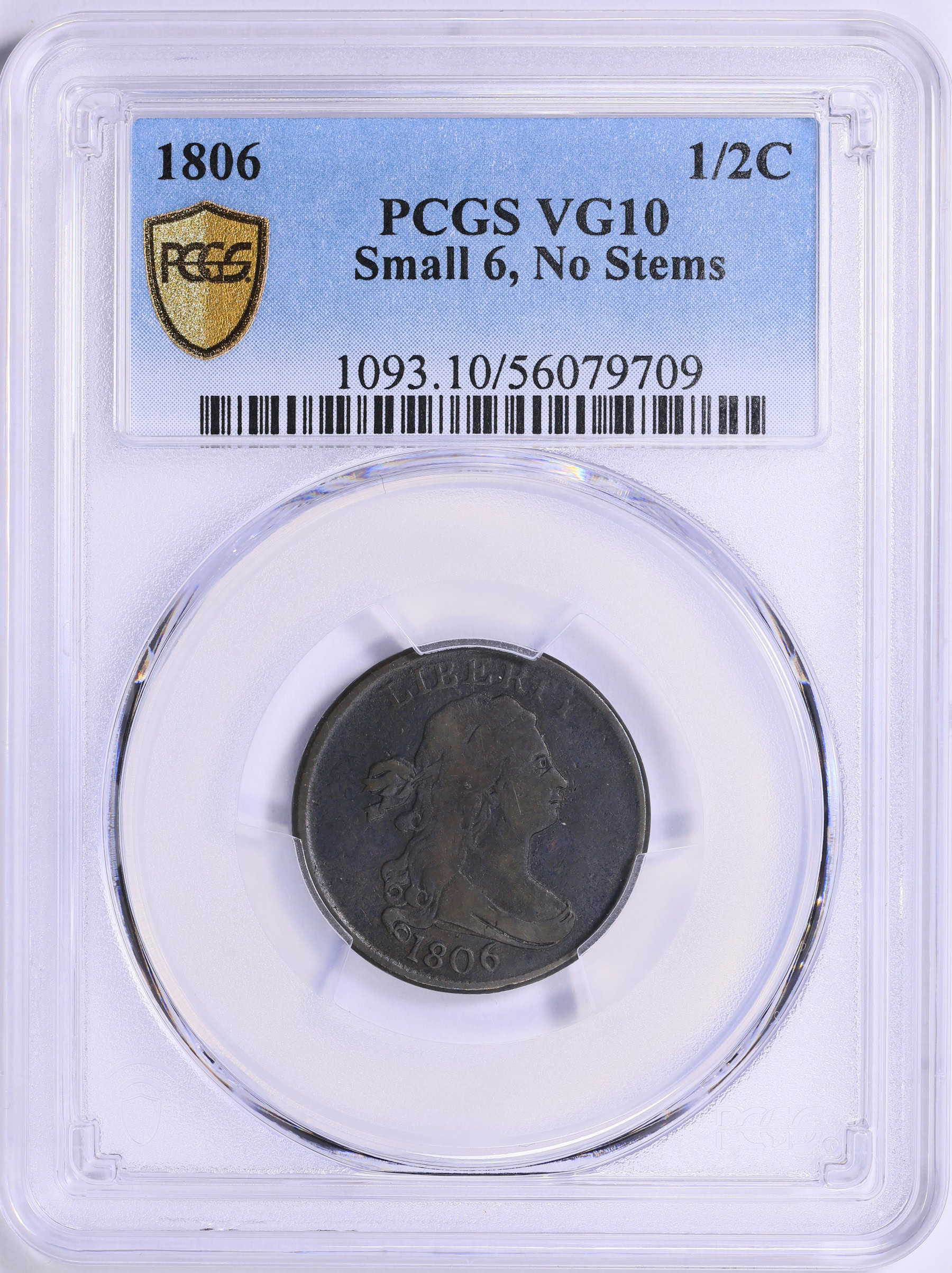 1806 Draped Bust Half Cent Small 6, No Stems PCGS VG-10 BN (Item ...