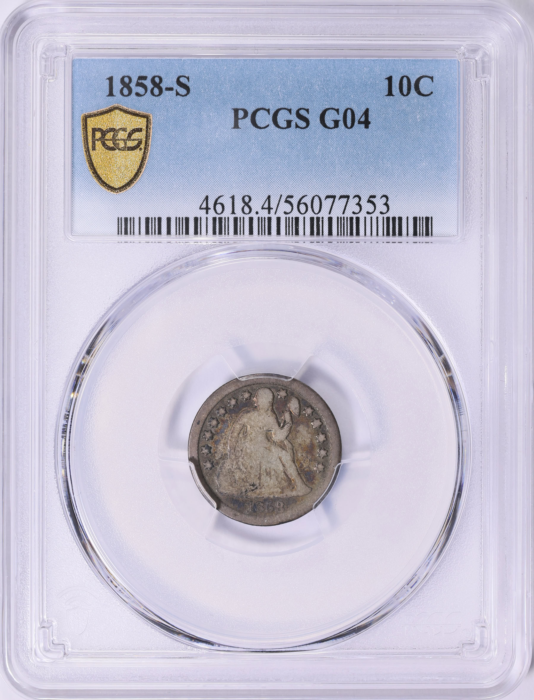 1858-S Seated Liberty Dime PCGS G-04 (Toned) (Item 1819365) | GreatCollections Coin Auctions