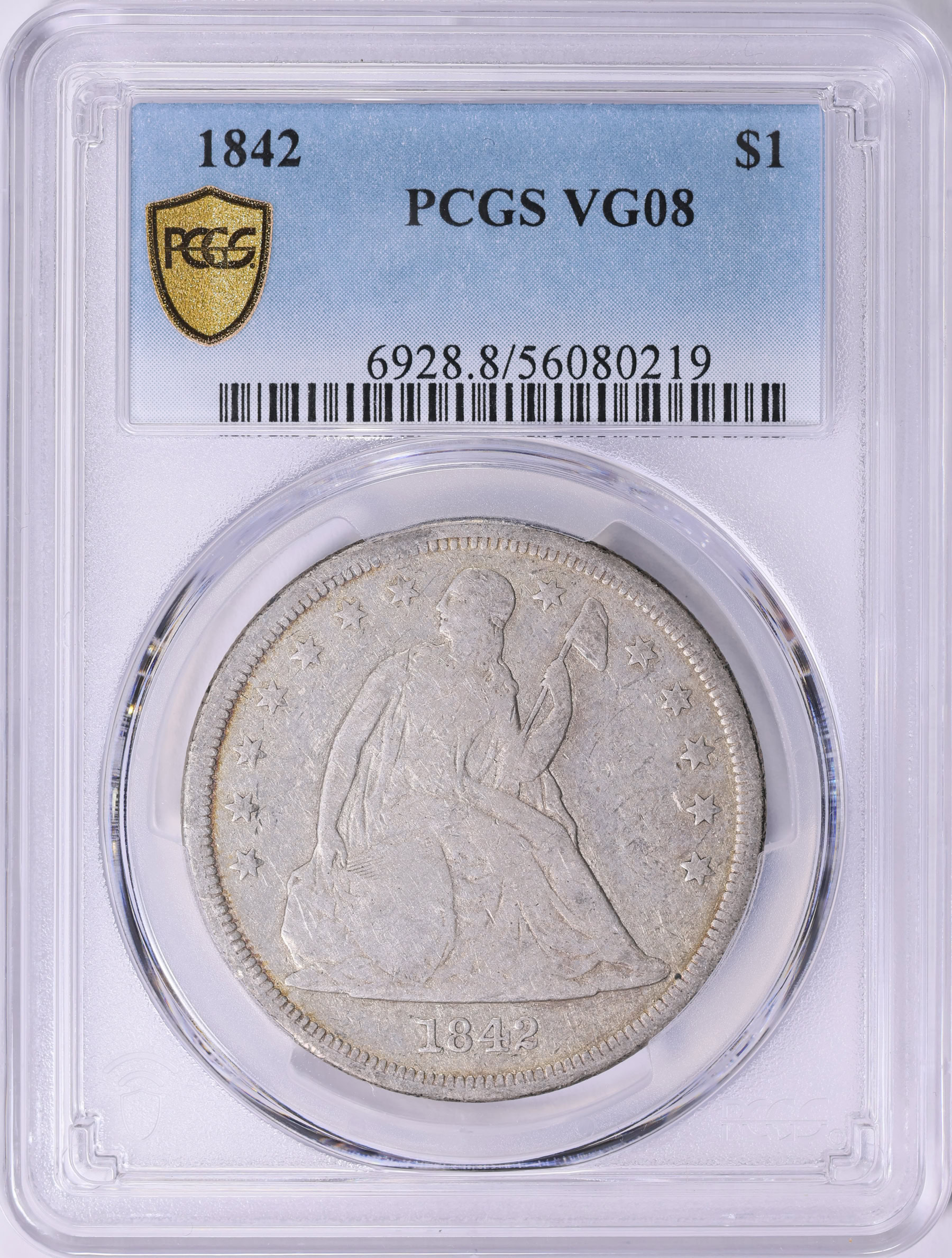 1842 Seated Liberty Silver Dollar PCGS VG-08 (Item 1819394) | GreatCollections Coin Auctions