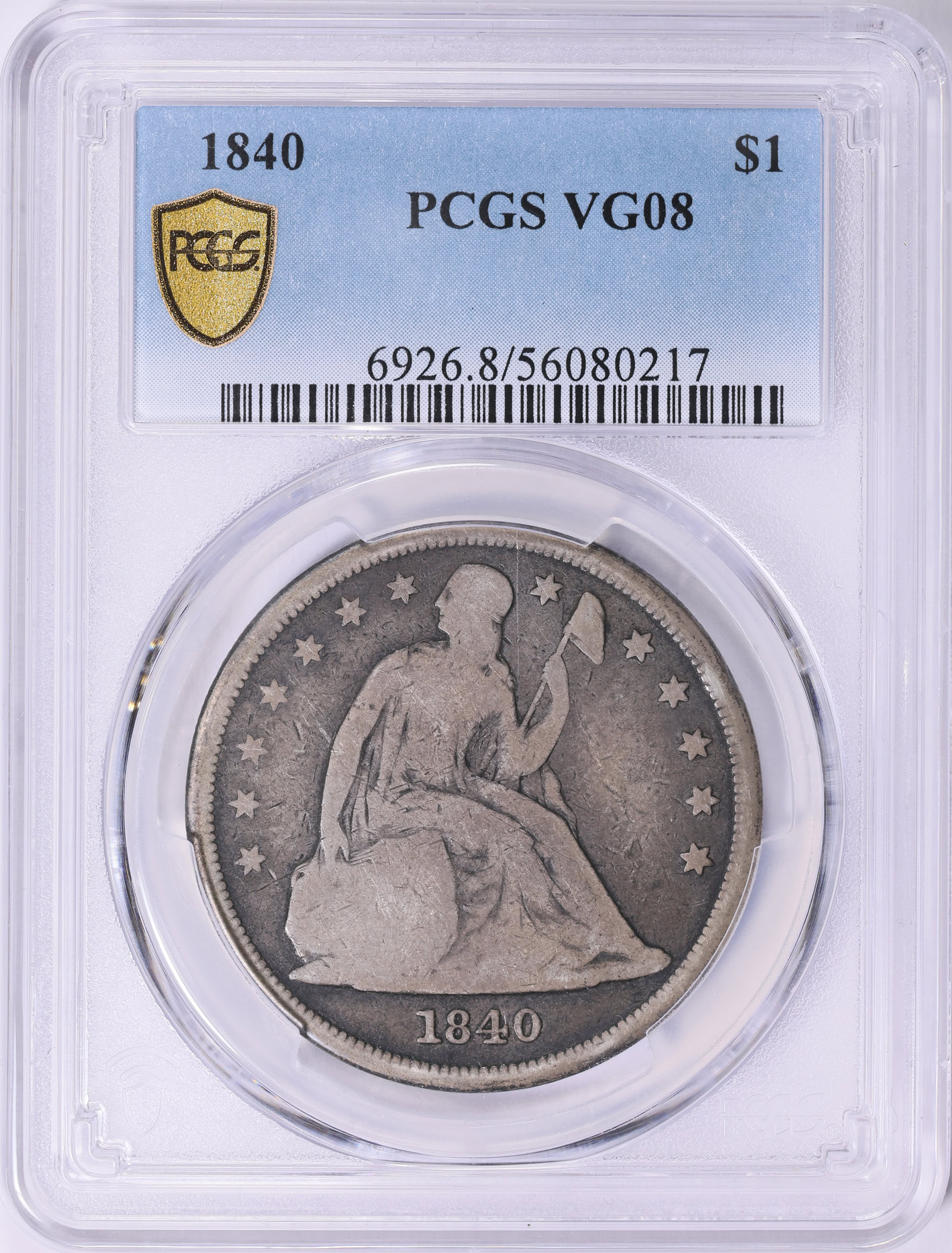 1840 Seated Liberty Silver Dollar PCGS VG-08 (Item 1819395) | GreatCollections Coin Auctions