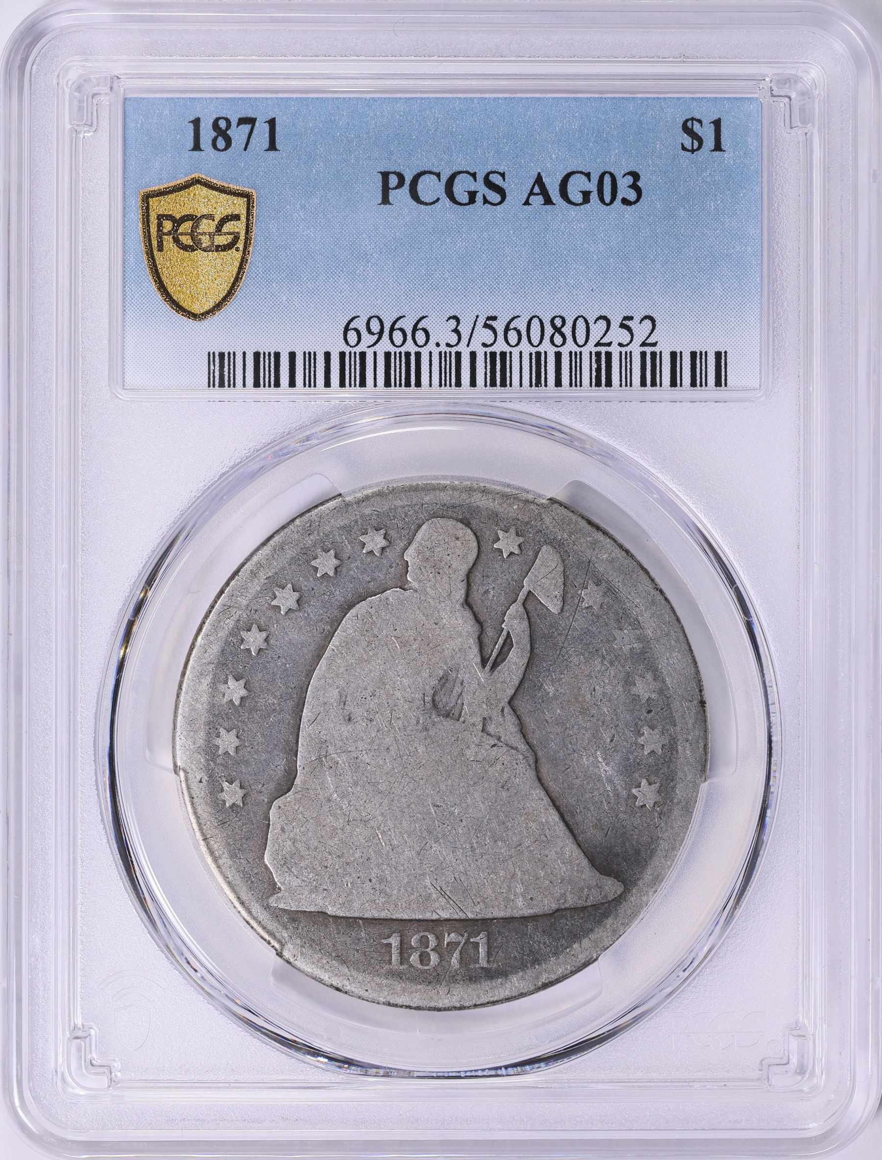 1871 Seated Liberty Silver Dollar PCGS AG-03 (Item 1819398) | GreatCollections Coin Auctions