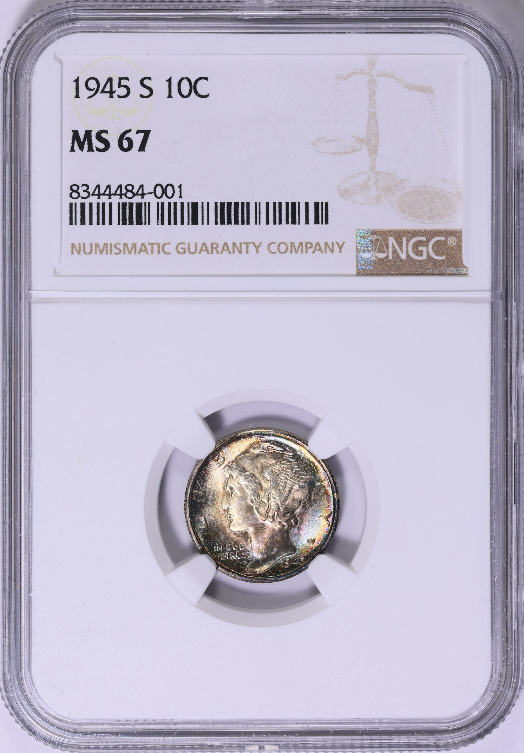 1945-S Mercury Dime NGC MS-67 (Toned) (Item 1819419) | GreatCollections Coin Auctions