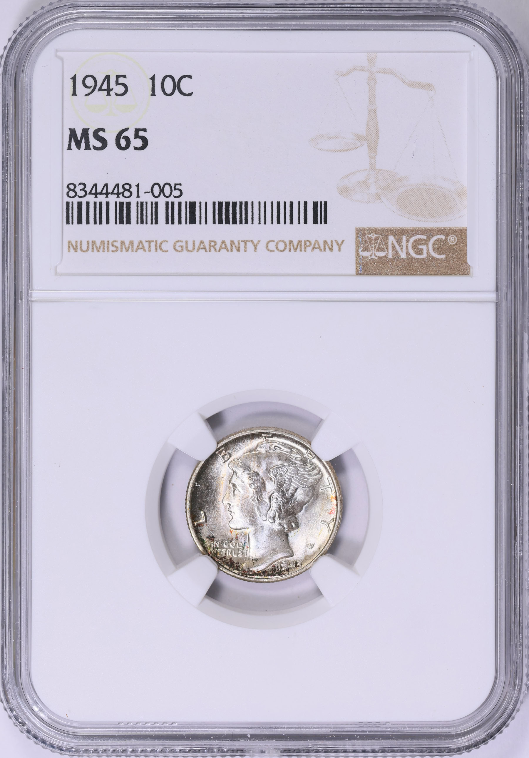 1945 Mercury Dime NGC MS-65 (Toned) (Item 1819434) | GreatCollections Coin Auctions