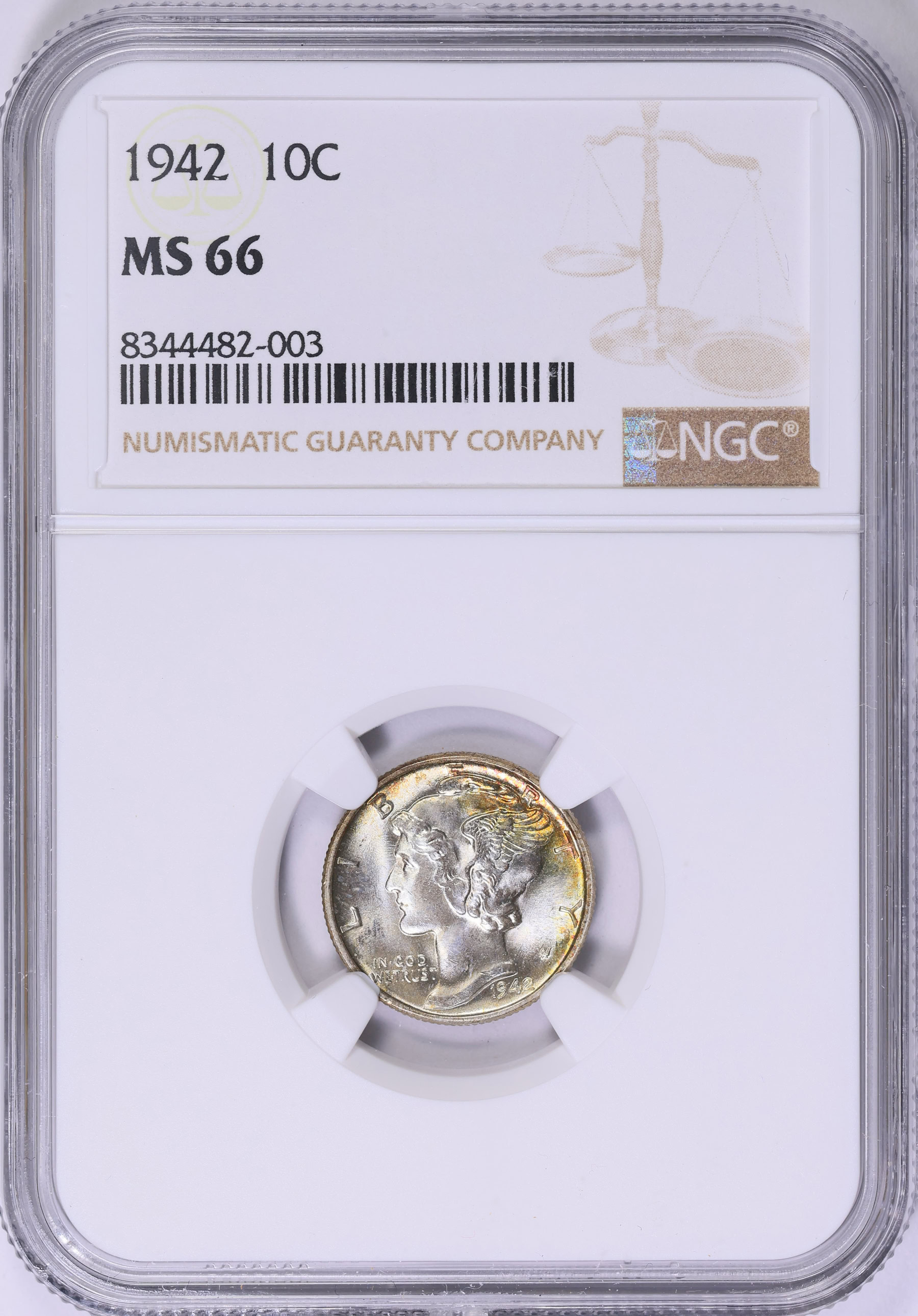1942 Mercury Dime NGC MS-66 (Toned) (Item 1819468) | GreatCollections Coin Auctions