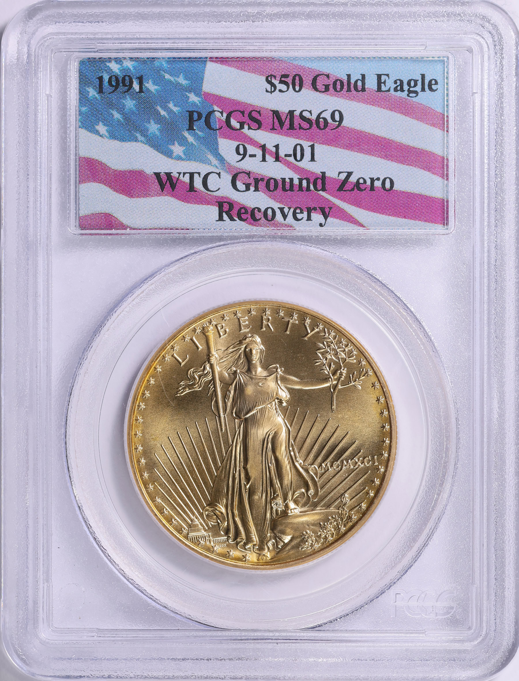 1991 $50 One-Ounce Gold American Eagle WTC Ground Zero Recovery PCGS MS ...