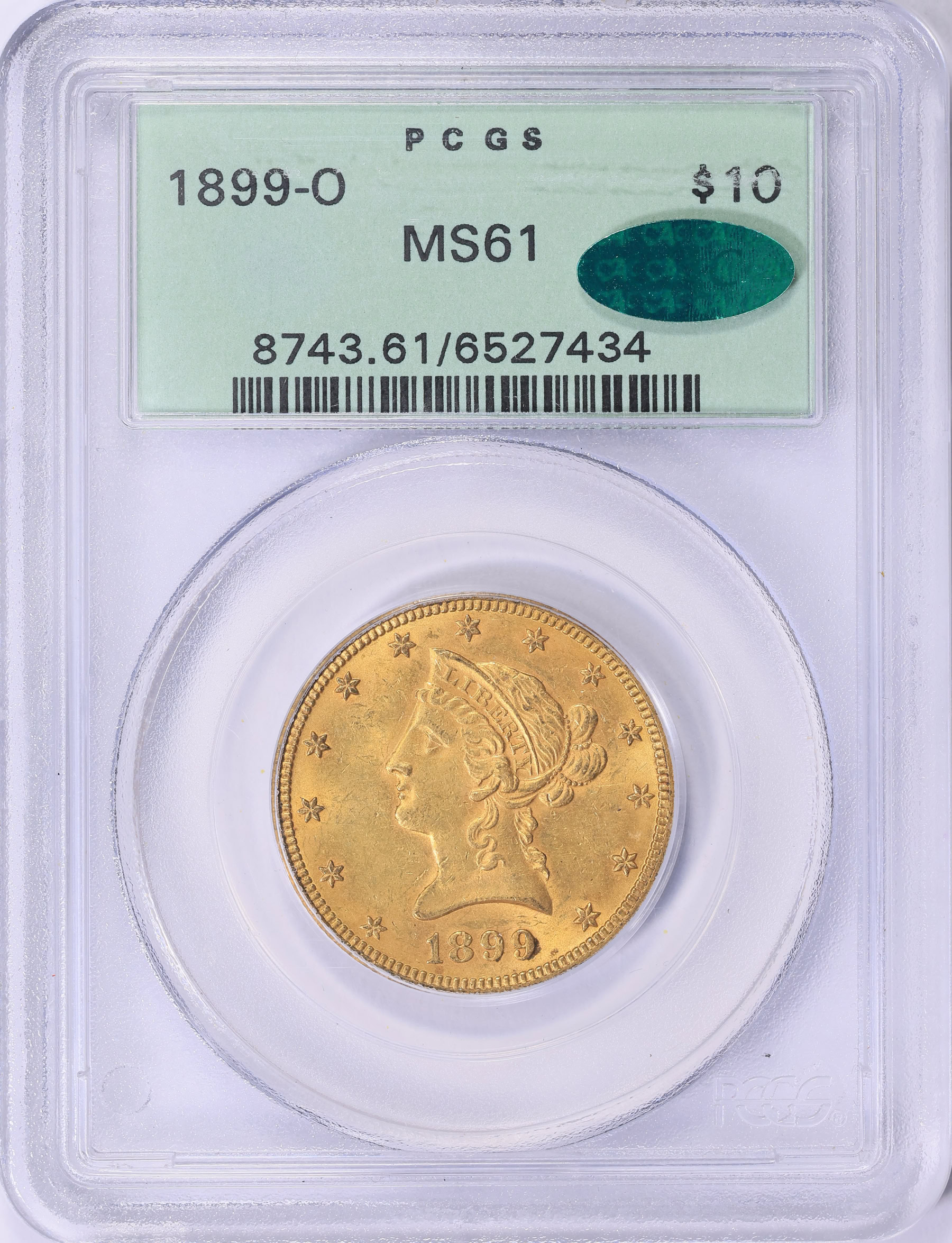 1899-O Liberty Gold Eagle PCGS MS-61 (CAC Green) OGH (Item 1819590) | GreatCollections Coin Auctions