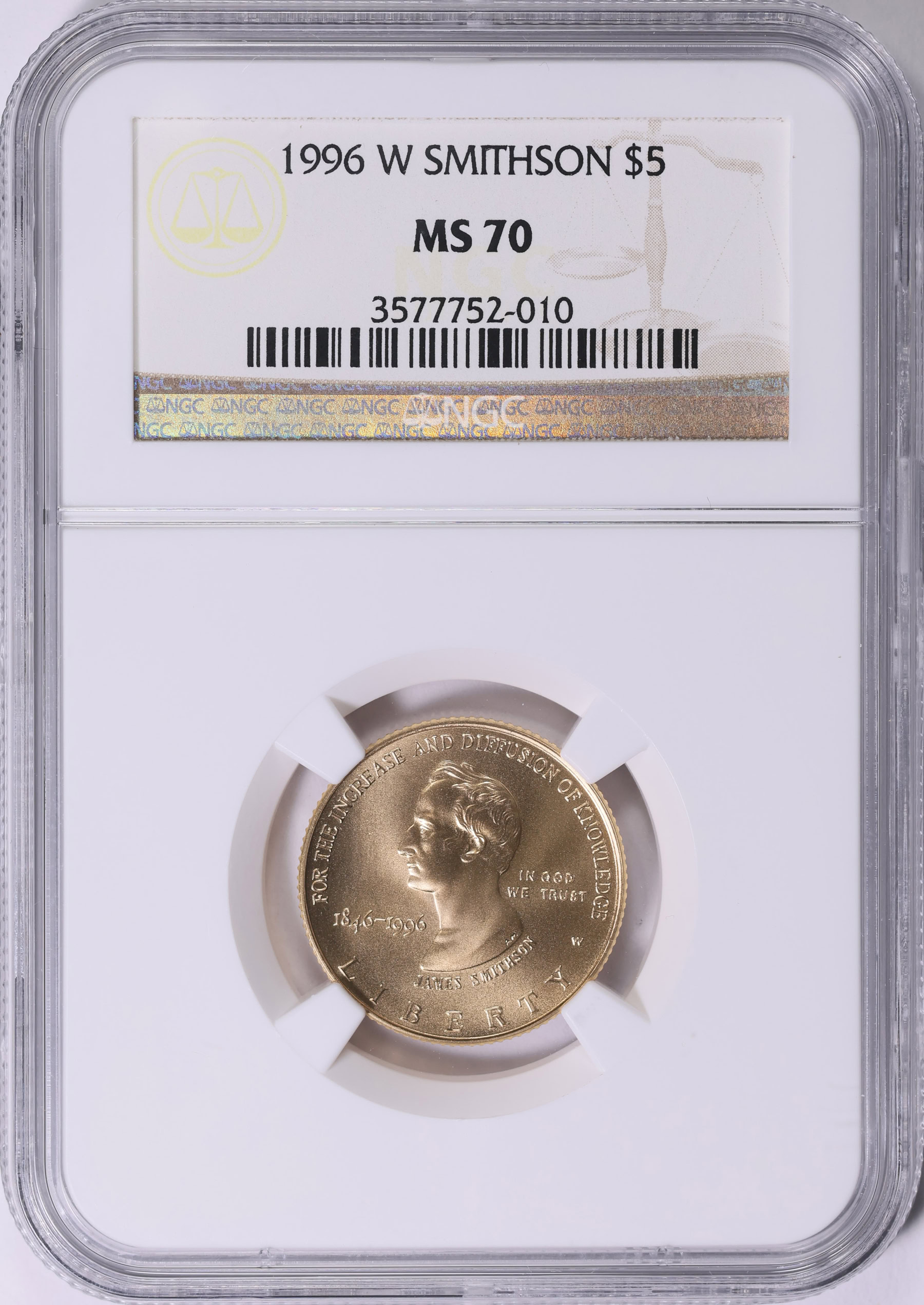 1996-W Smithsonian Institution 150th Anniversary Gold $5 NGC MS-70 ...