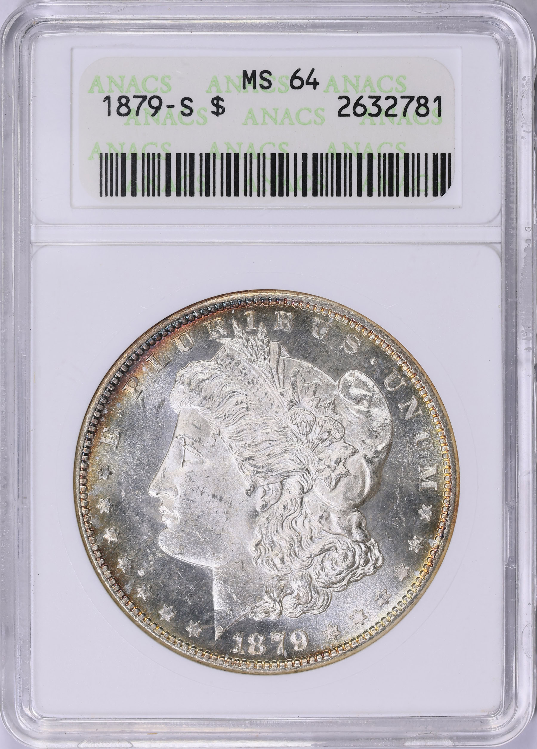 1879-S Morgan Silver Dollar ANACS MS-64 OH (Toned) (Item 1819668) | GreatCollections Coin Auctions