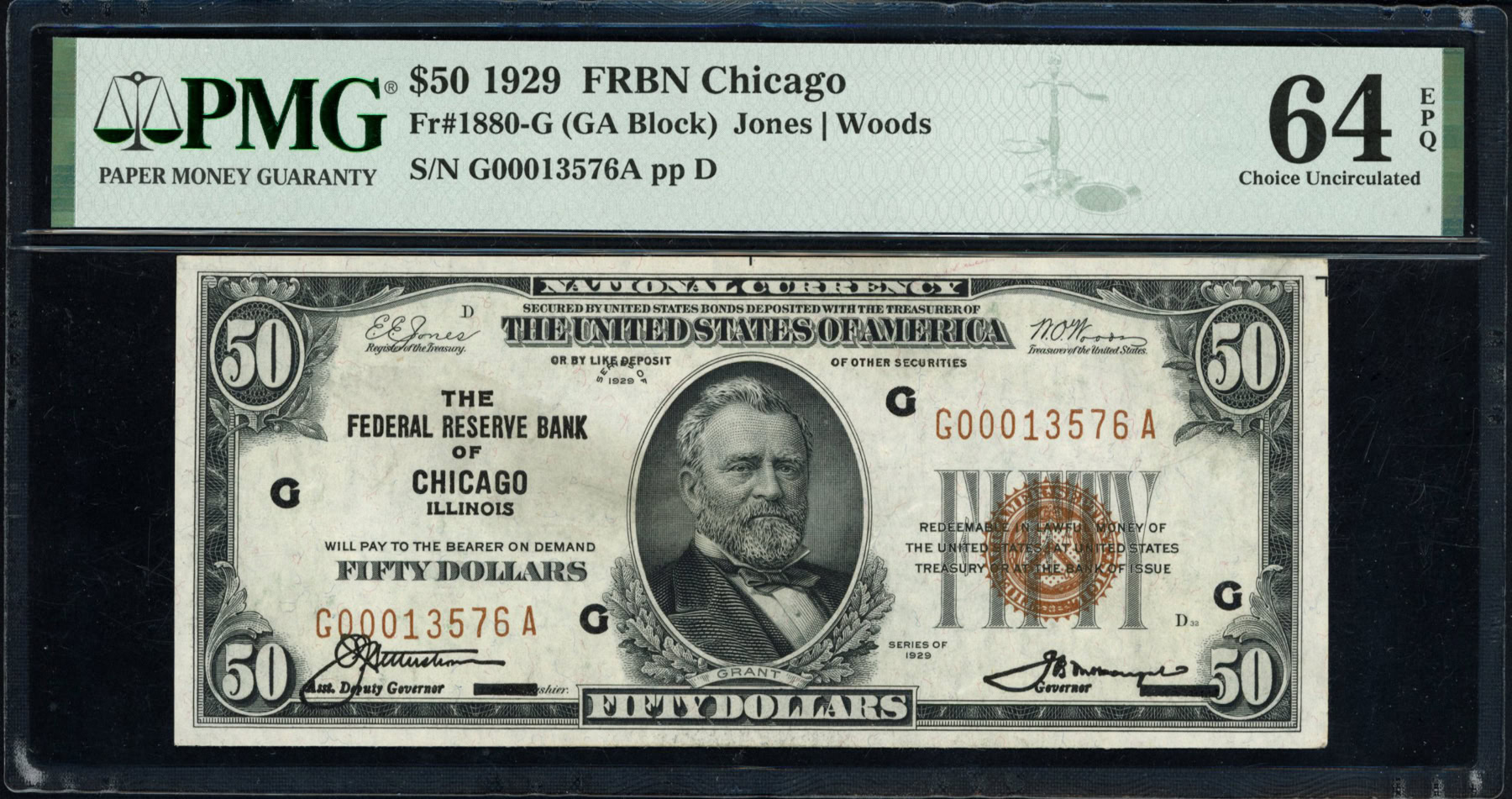 Fr. 1880-G (GA Block) 1929 $50 Chicago Federal Reserve Bank Note Jones ...
