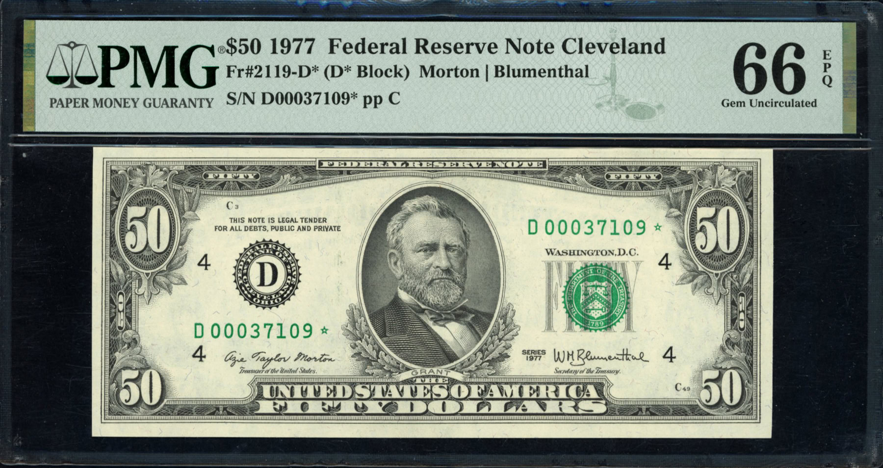Fr. 2119-D* (D* Block) 1977 $50 Cleveland Federal Reserve Star Note ...