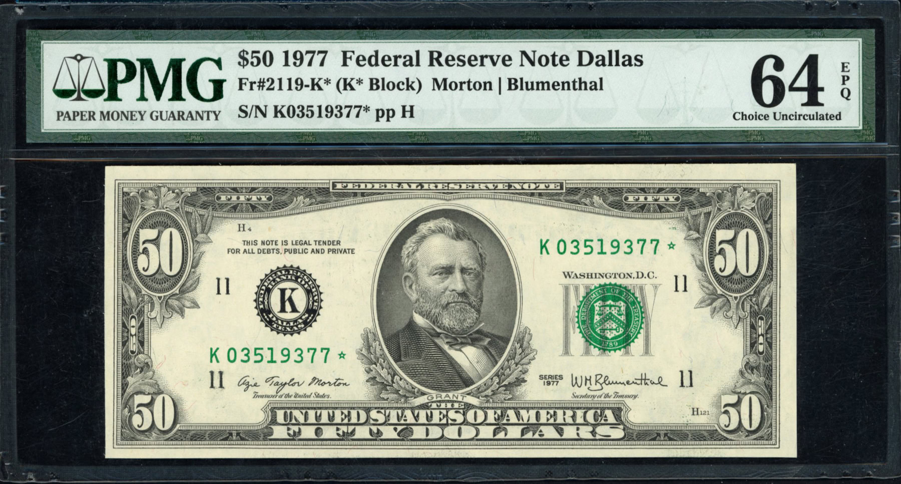 Fr. 2119-K* (K* Block) 1977 $50 Dallas Federal Reserve Star Note Morton ...