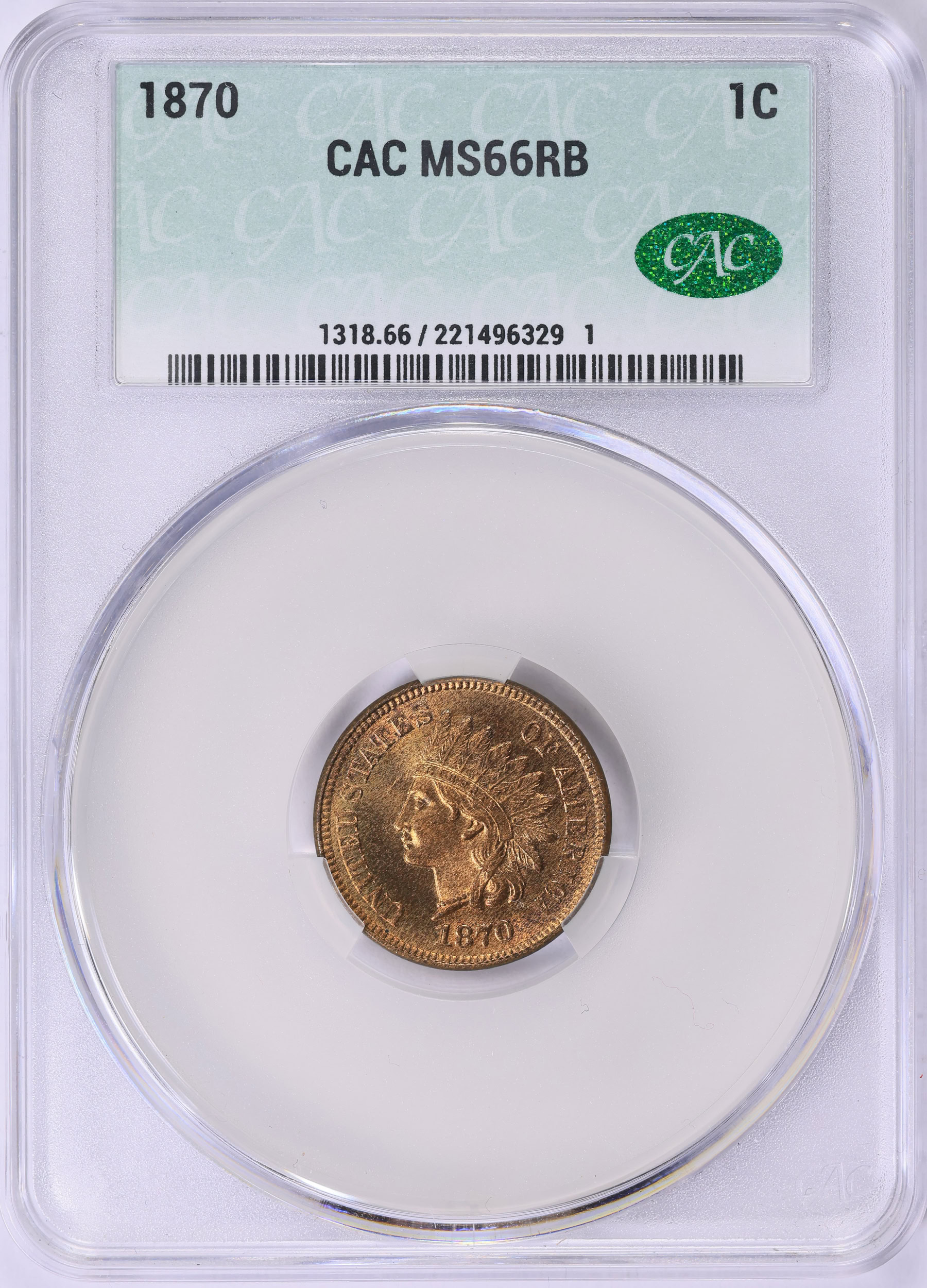 1870 Indian Cent CACG MS-66 RB (Item 1819768) | GreatCollections Coin Auctions