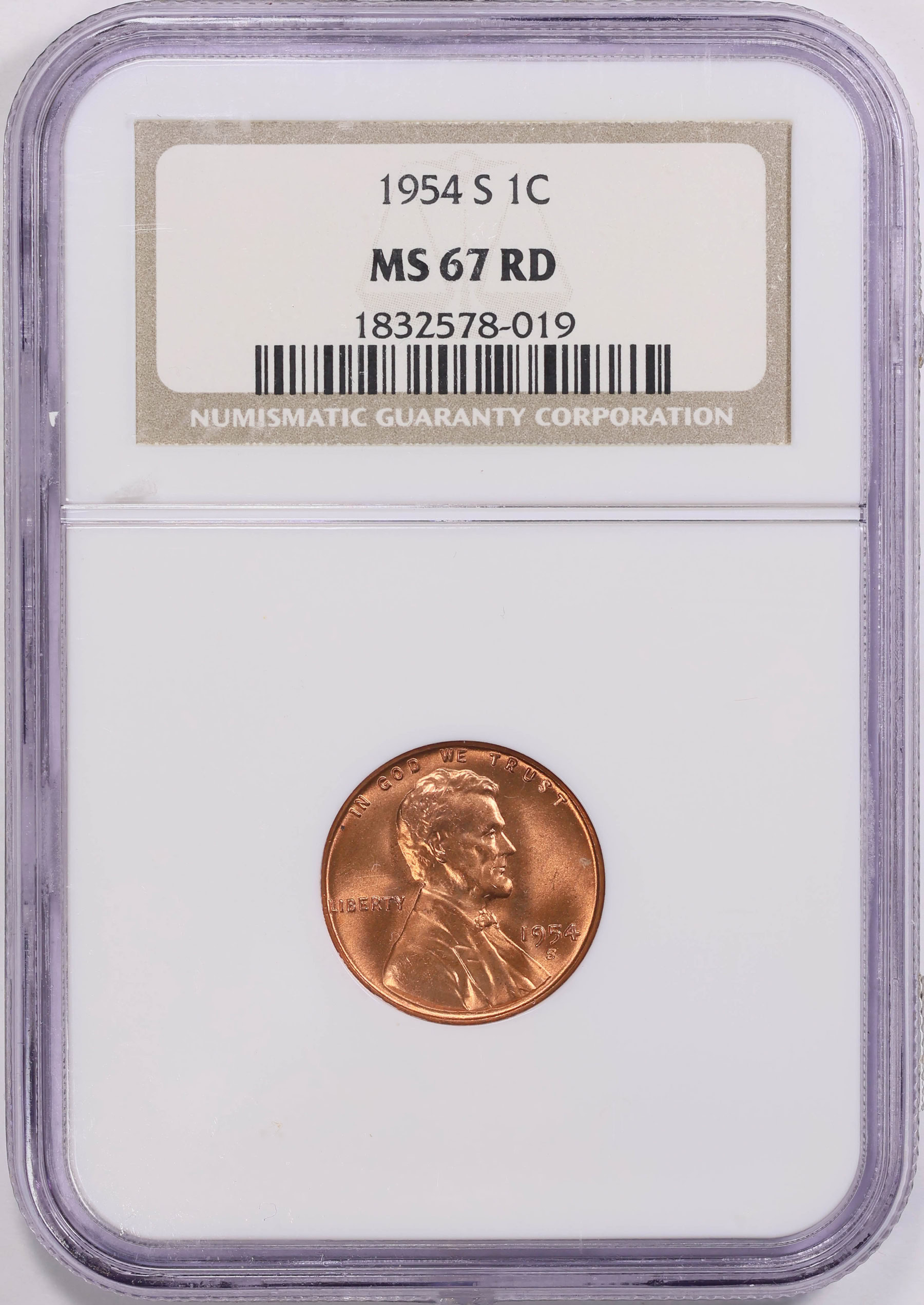 1954-S Lincoln Cent NGC MS-67 RD (Item 1819789) | GreatCollections Coin Auctions