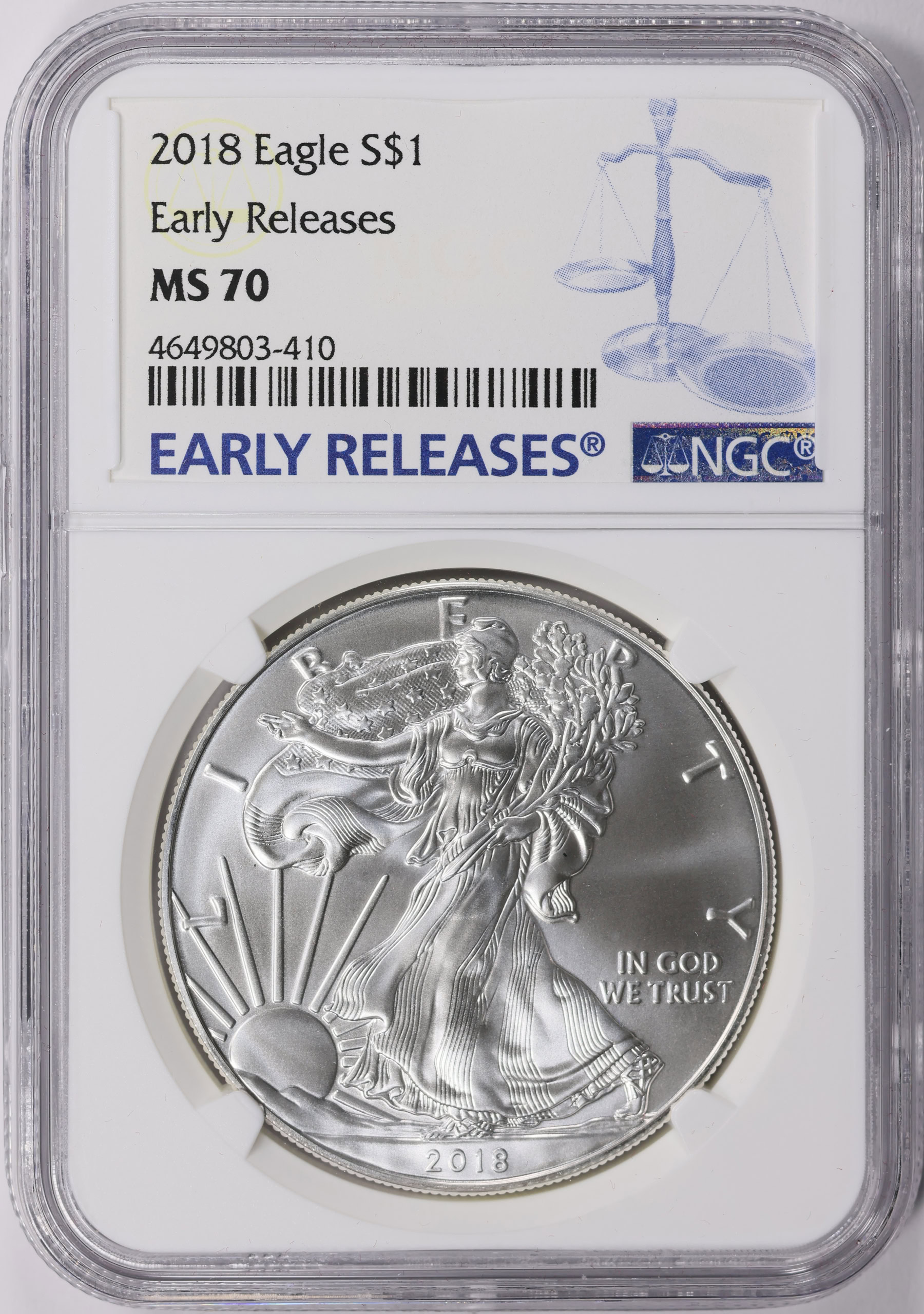 2018 $1 Silver Eagle Early Releases NGC MS-70 (Item 1819795 ...