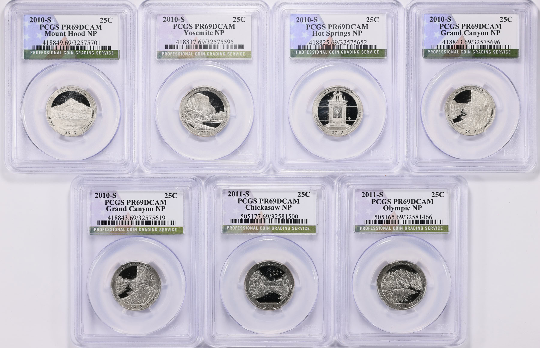 2010-S - 2014-S America the Beautiful Quarter Selection PCGS Proof-69 ...