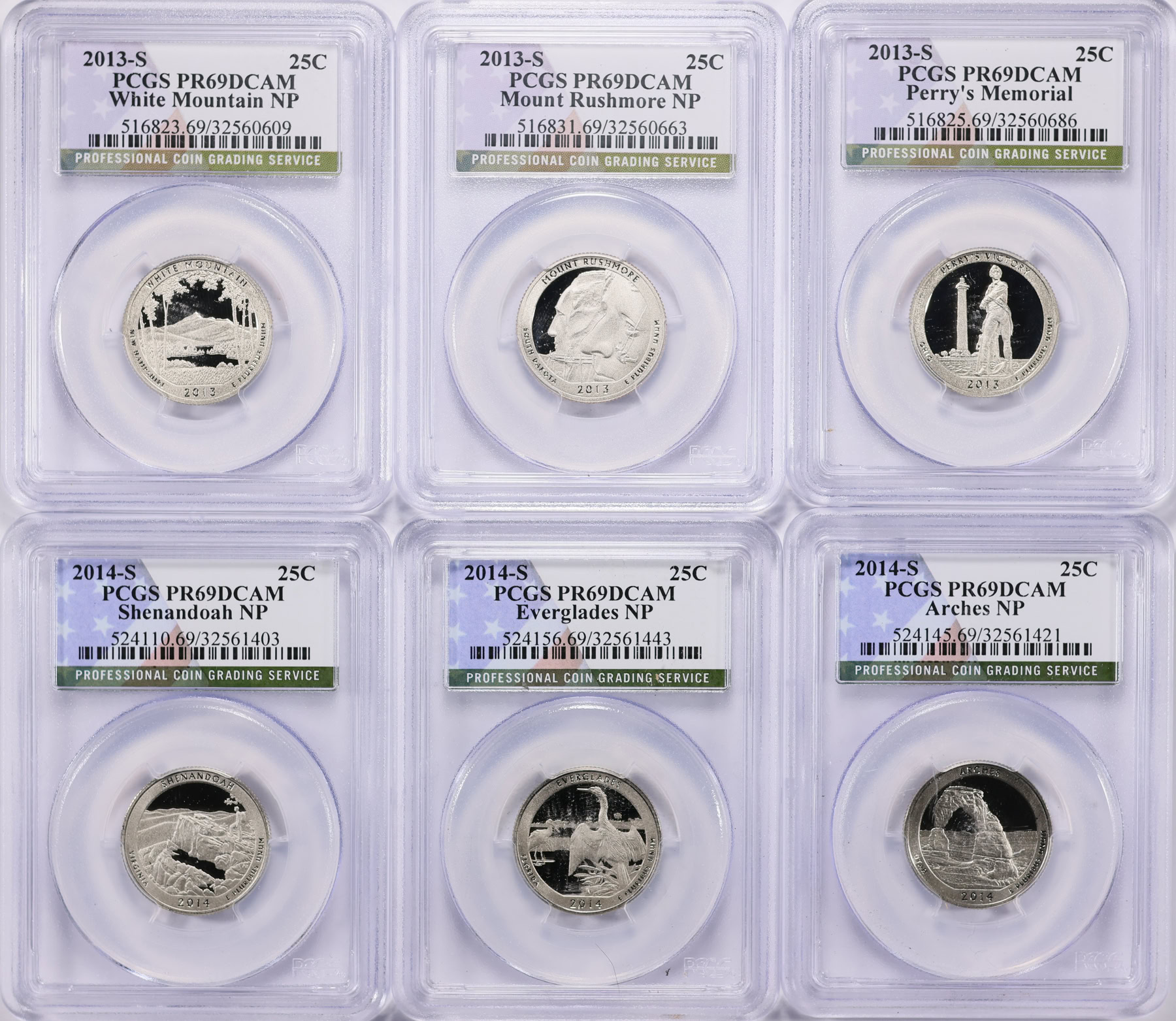 2010-S - 2014-S America the Beautiful Quarter Selection PCGS Proof-69 ...