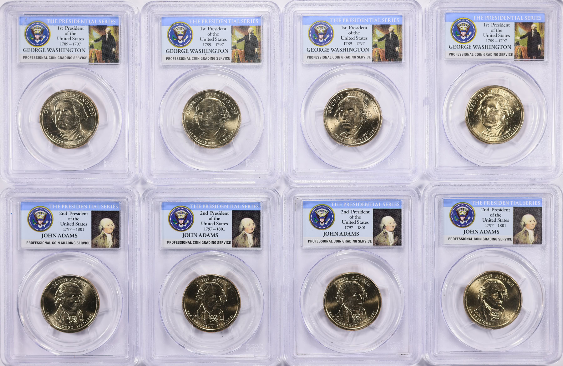 2007-P and 2007-D Presidential Dollars George Washington, John Adams ...