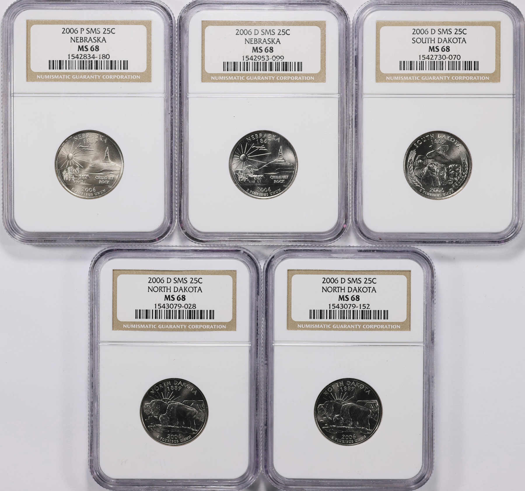 2006-P and 2006-D State Quarter Selection SMS NGC MS-68 (5 Coins) (Item ...