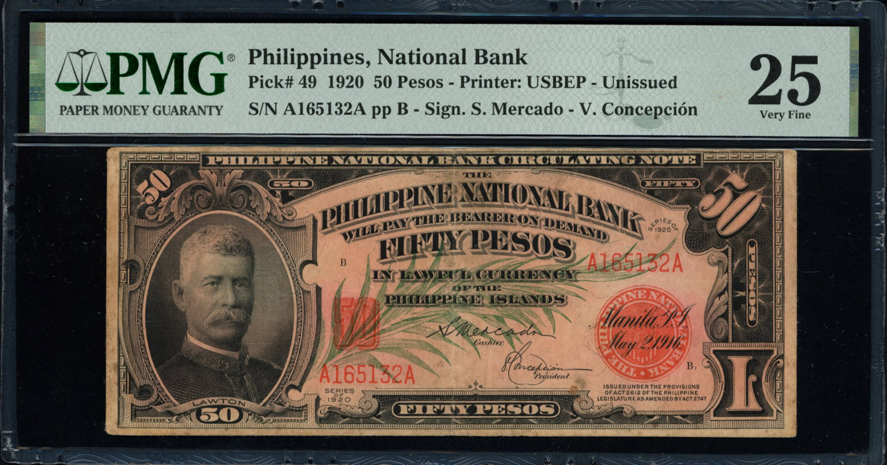 Philippines 1920 50 Pesos National Bank Note SCWPM-49 Mercado ...