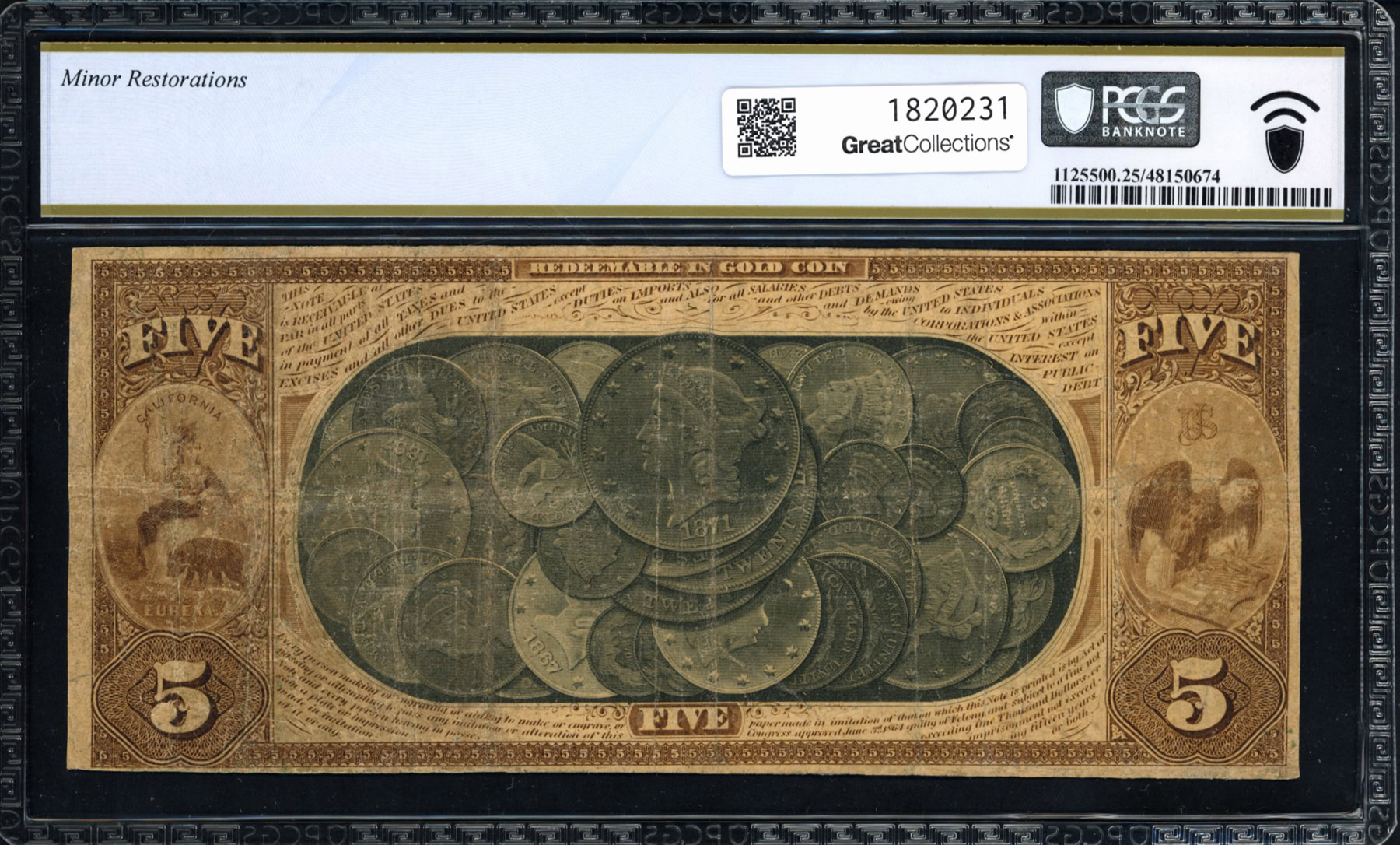 Fr. 1136 San Francisco, California 1870 $5 Note First National Gold ...