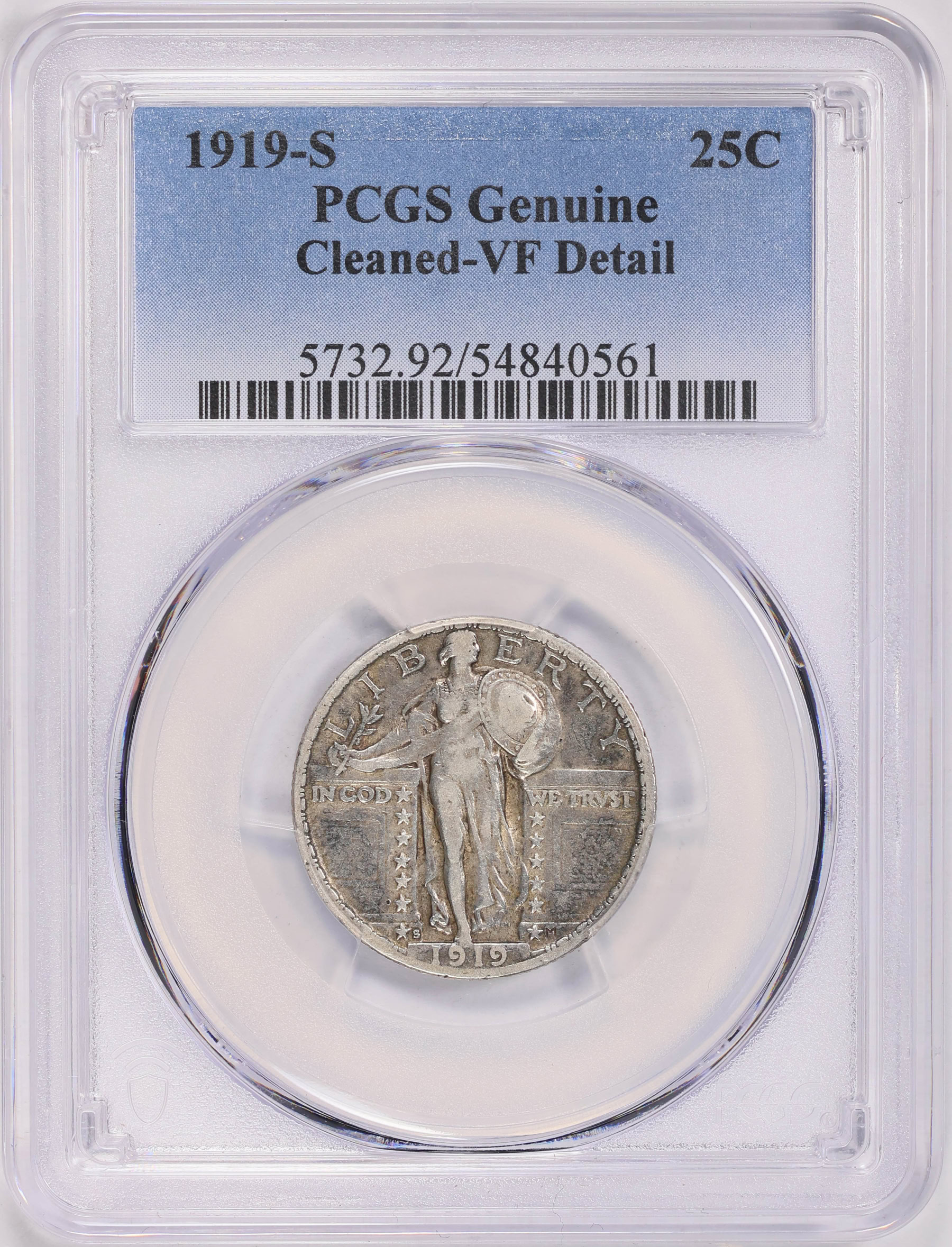 1919-S Standing Liberty Quarter PCGS Genuine VF Details (Item 1820280) | GreatCollections Coin ...