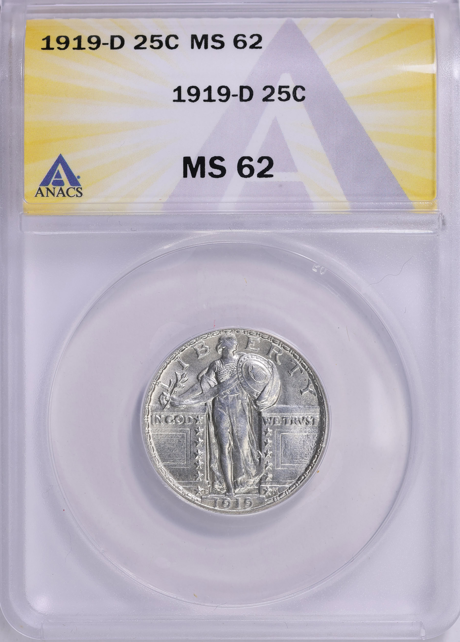 1919-D Standing Liberty Quarter ANACS MS-62 (Item 1820421) | GreatCollections Coin Auctions