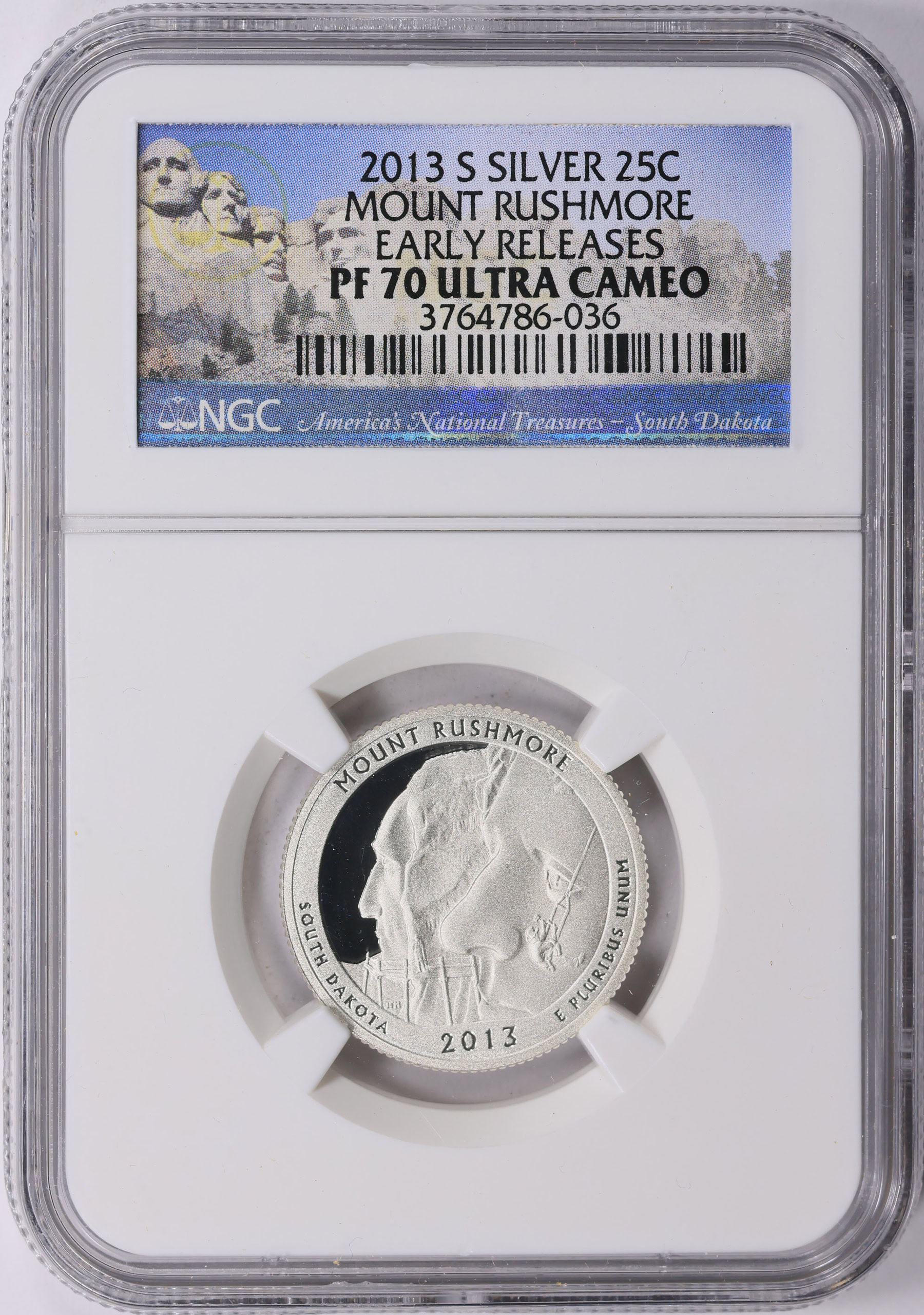 2013-S America the Beautiful Quarter Mount Rushmore NP Silver Early ...