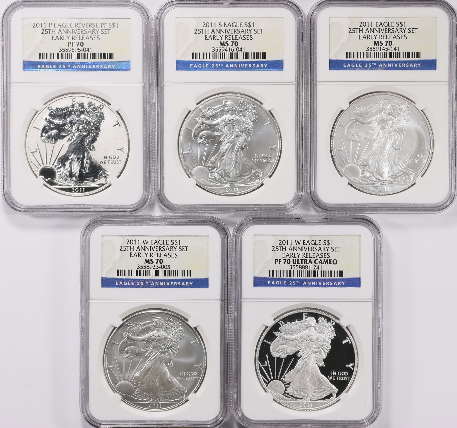 2011 25th Anniversary $1 Silver Eagle Set Early Releases NGC MS-70 ...