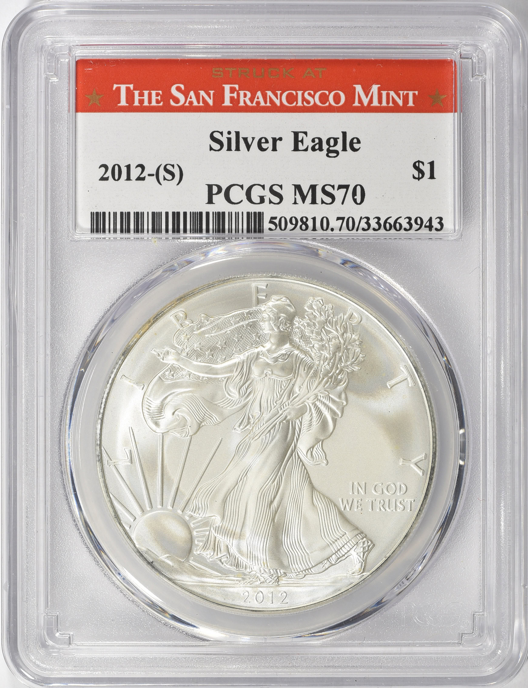 2012-(S) $1 Silver Eagle Struck at San Francisco PCGS MS-70 (Item 1820557) | GreatCollections ...