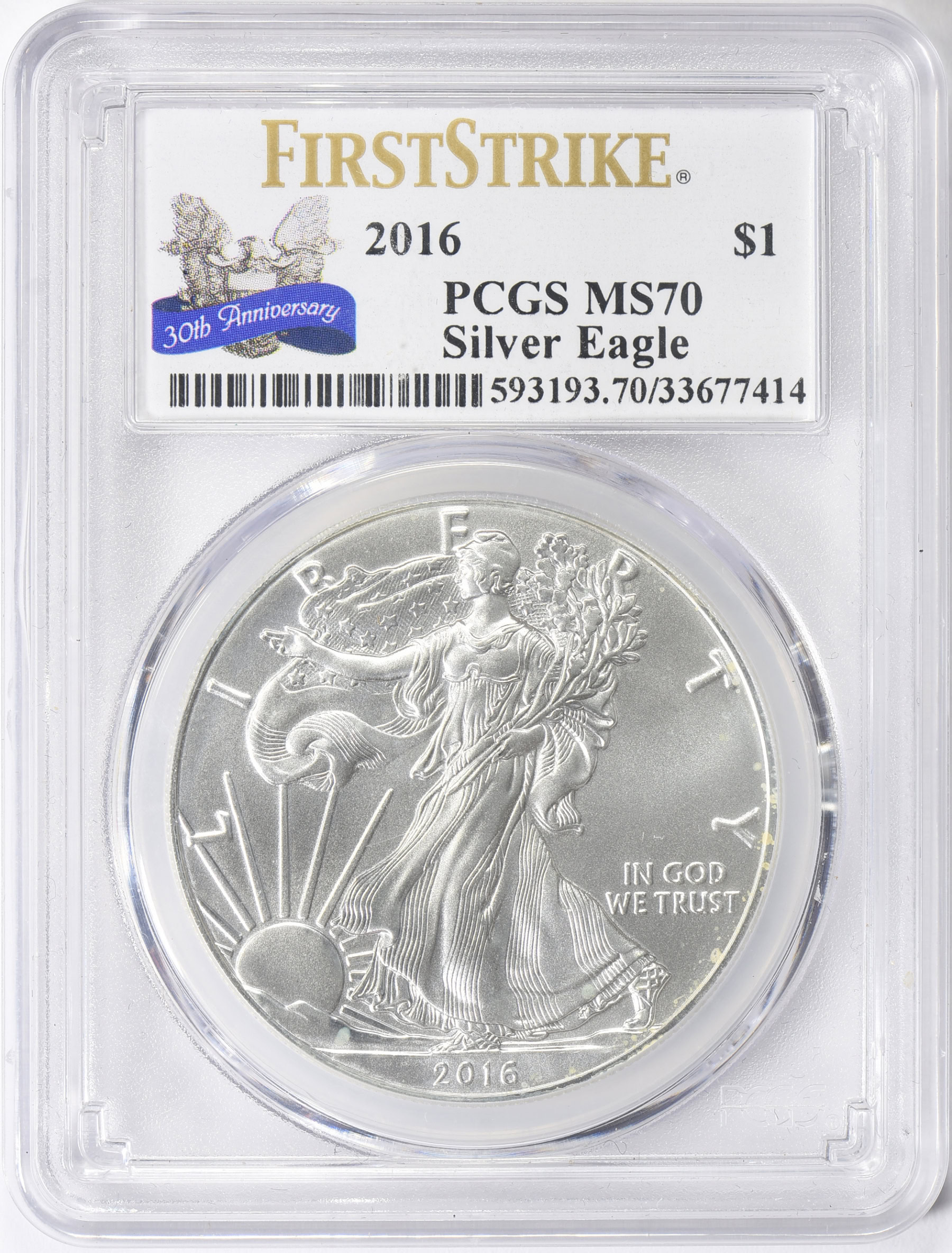 2016 $1 Silver Eagle First Strike - 30th Anniversary PCGS MS-70 (Item 1820575 ...