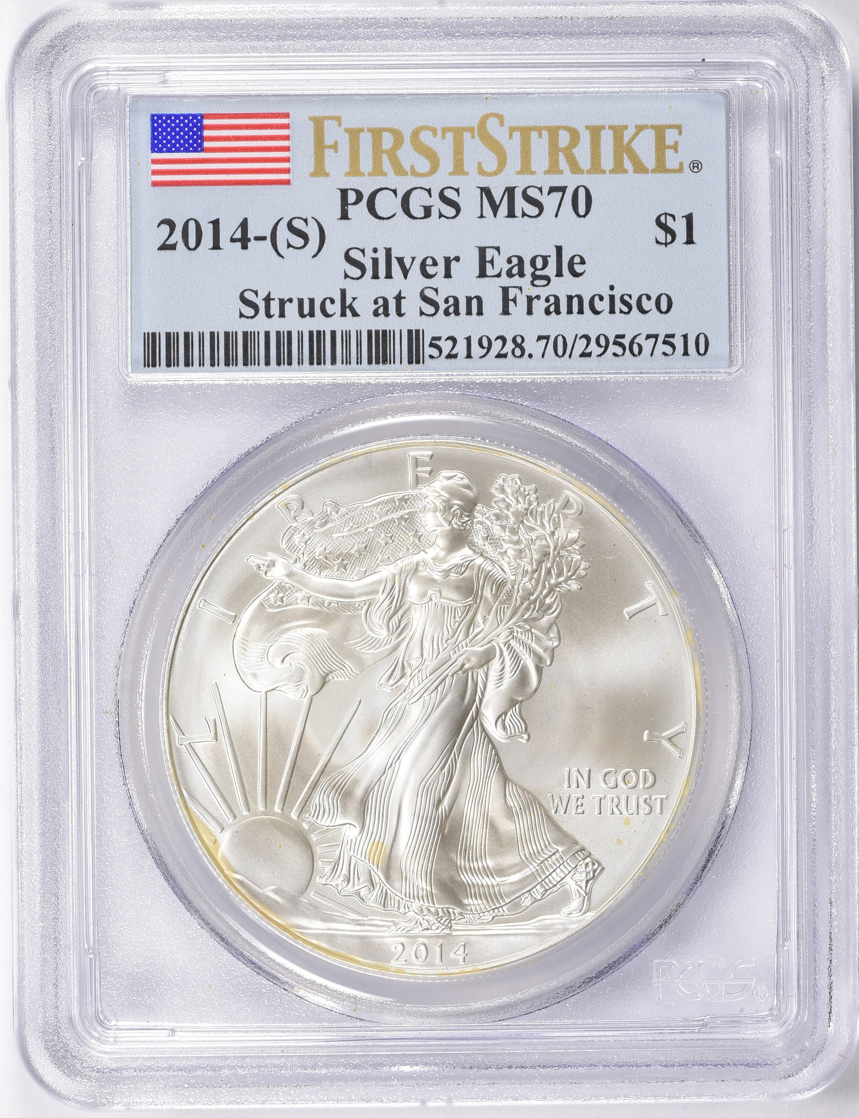 2014-(S) $1 Silver Eagle First Strike Struck at San Francisco PCGS MS-70 (Item 1820628 ...