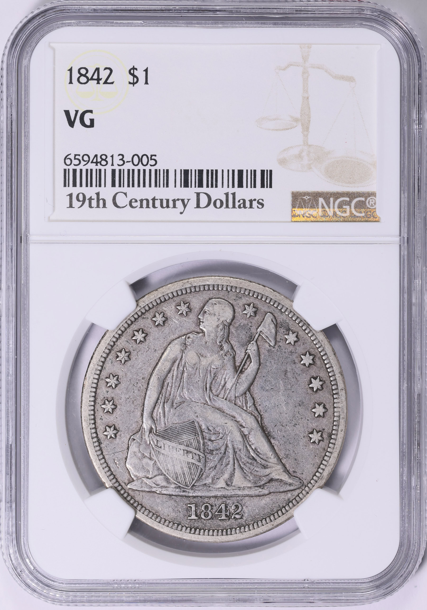 1842 Seated Liberty Silver Dollar NGC VG (Item 1820916) | GreatCollections Coin Auctions